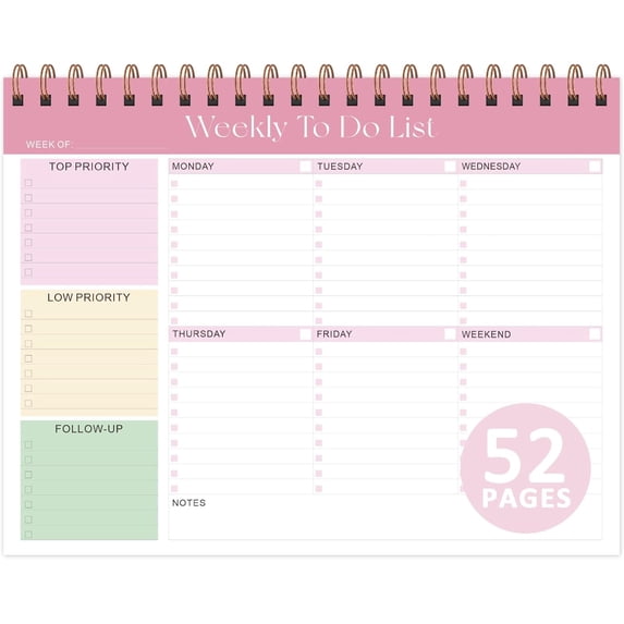 Weekly To Do List Notepad, Undated Planner with 52 Sheets (8.5''x11 ...