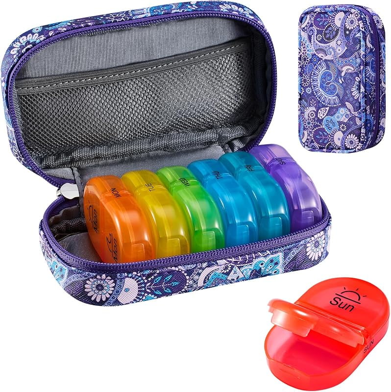 Weekly Travel Pill Organizer 2 Times A Day AM PM Upgraded Rainbow Pill ...