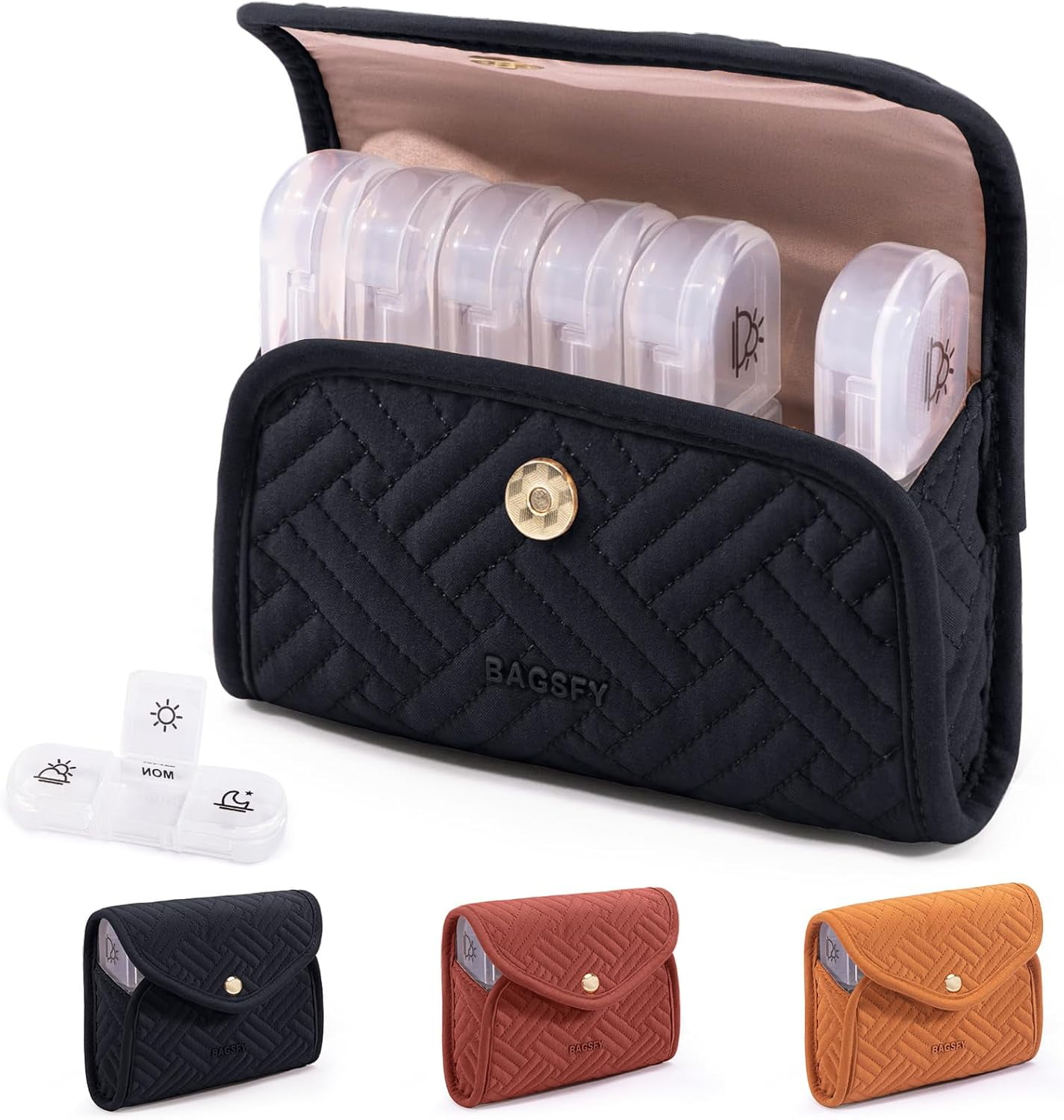 Weekly pill organizer, three times a day, in a lovely cloth medicine ...