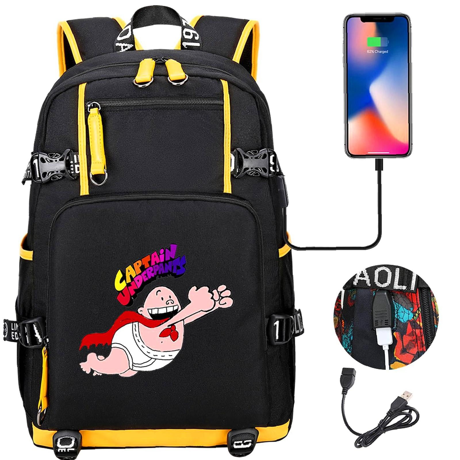Weekyun Captain Superpants backpack - Fun, Multi-Pocket Design with USB ...