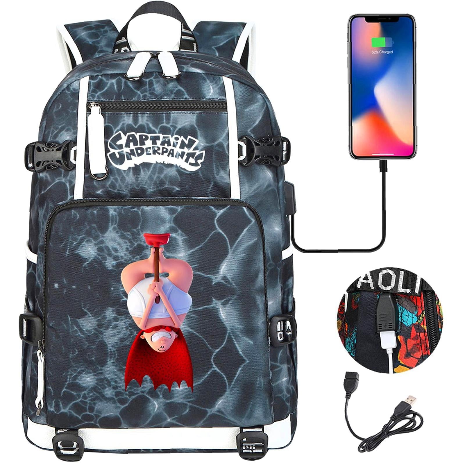 Weekyun Captain Underpants Adventure Backpack with USB Charging Multi ...