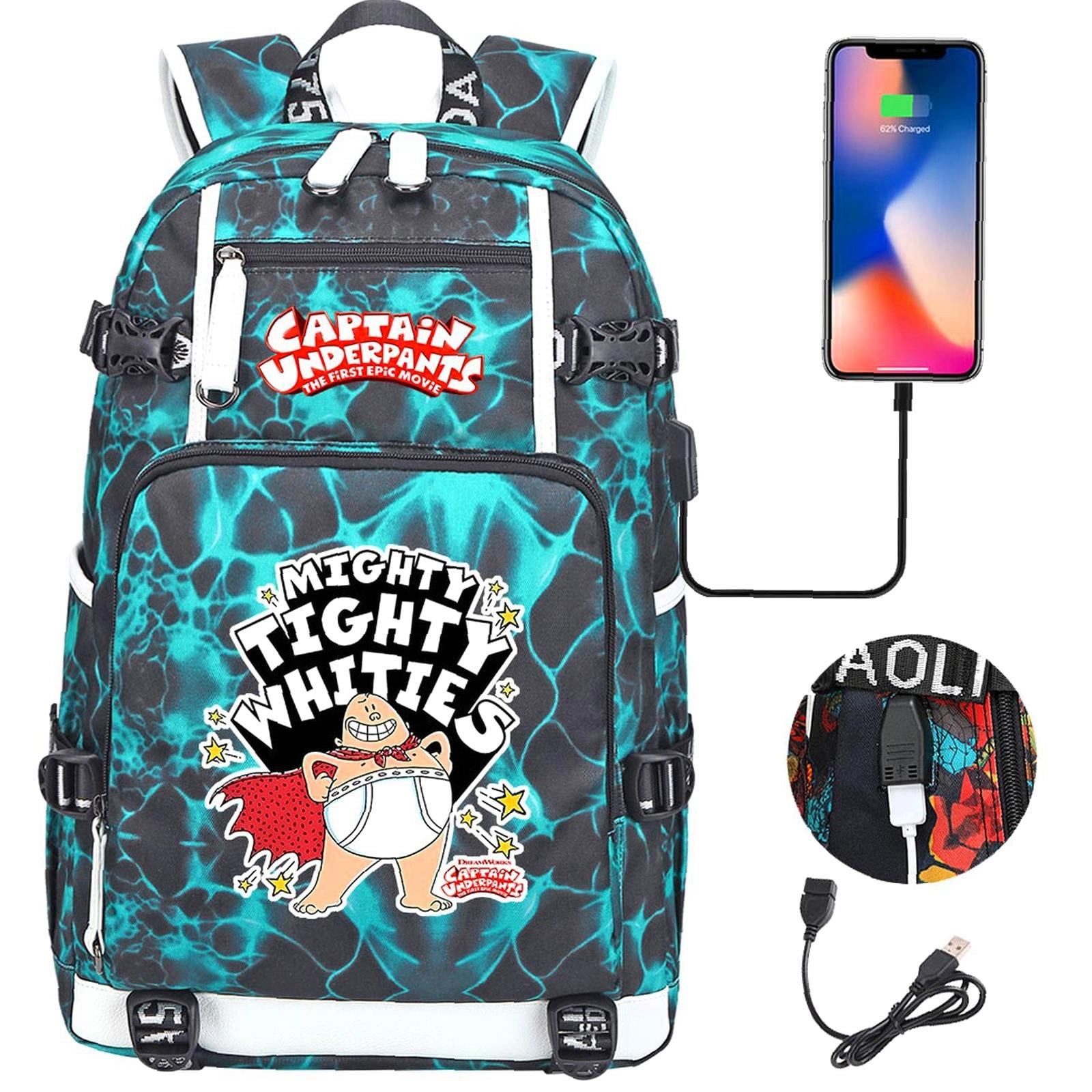 Weekyun Captain Underpants Adventure Backpack with USB Port 15" Laptop ...