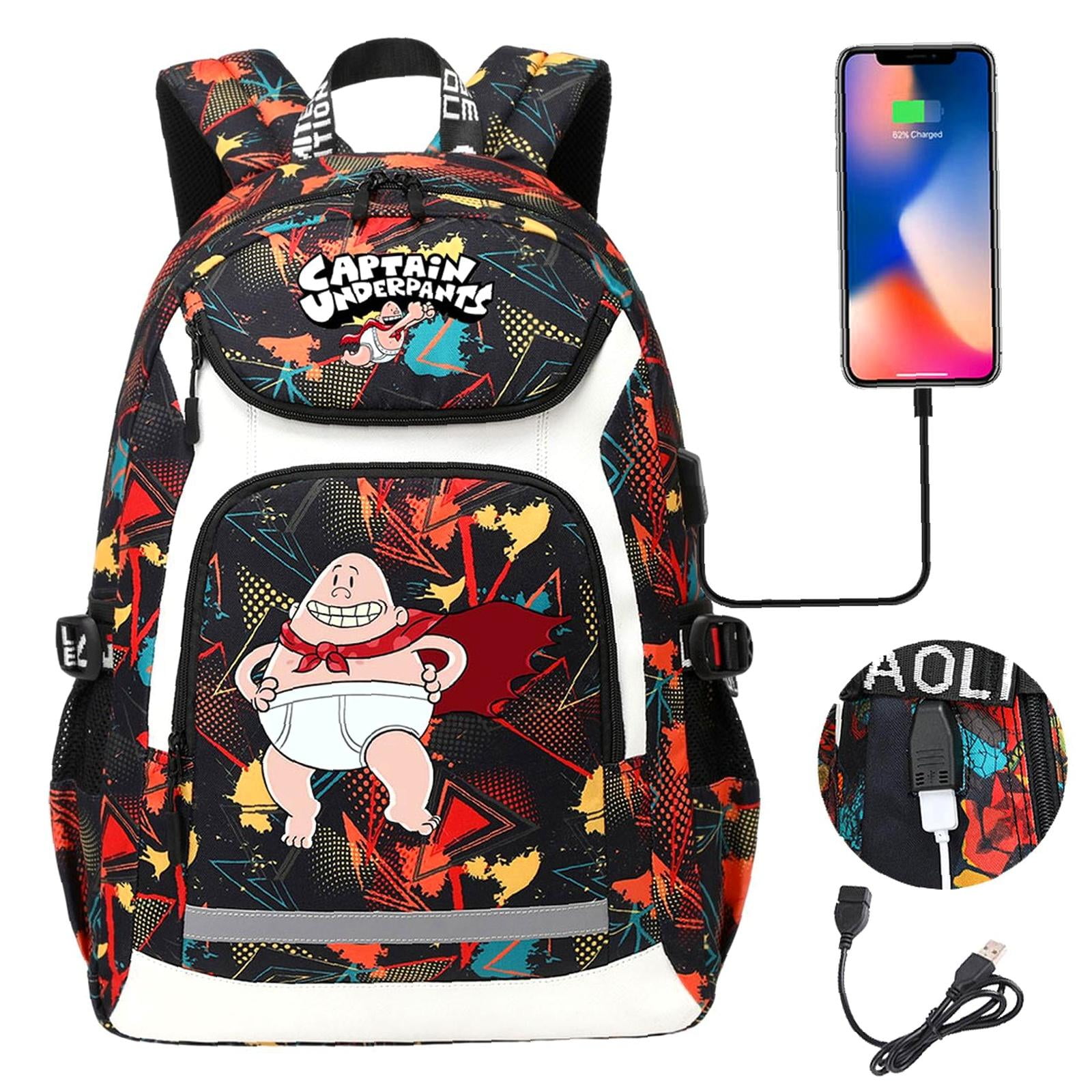 Weekyun Captain Wonderpants backpack - Unisex Cartoon Bag with USB Charging, Laptop Compartment ...