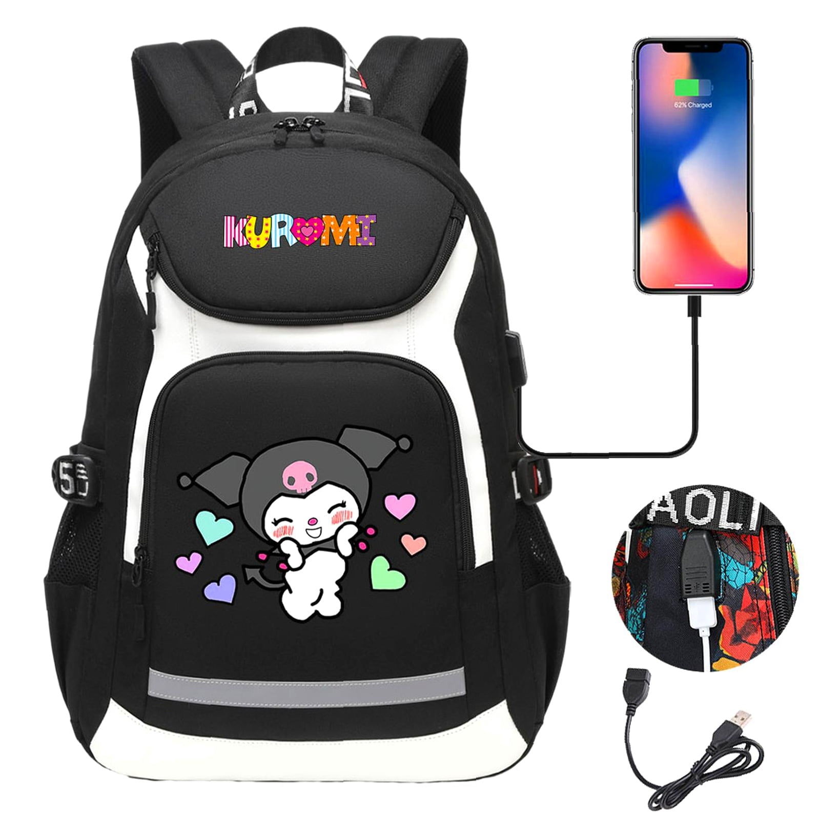 Weekyun Cute Kuoromi Themed backpack with Double Side Pockets, USB ...
