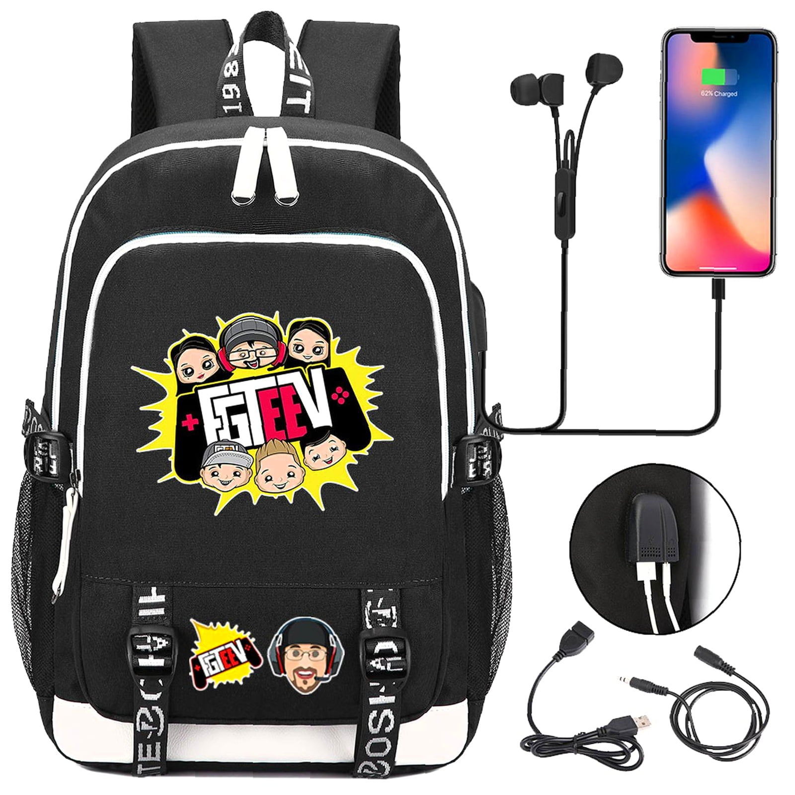 Weekyun FGTeeV Adventure backpack, Multi-Pocket, USB Charging, 15 ...