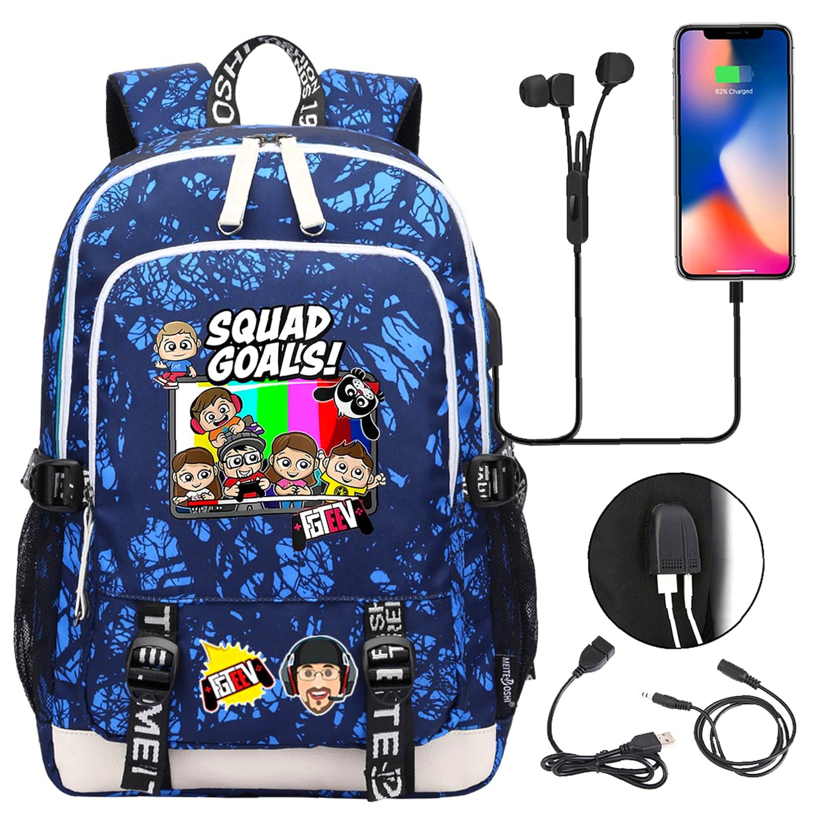 Weekyun FGTeeV Young Cartoon Backpack, Multi-Pocket, USB Charging, Fits ...