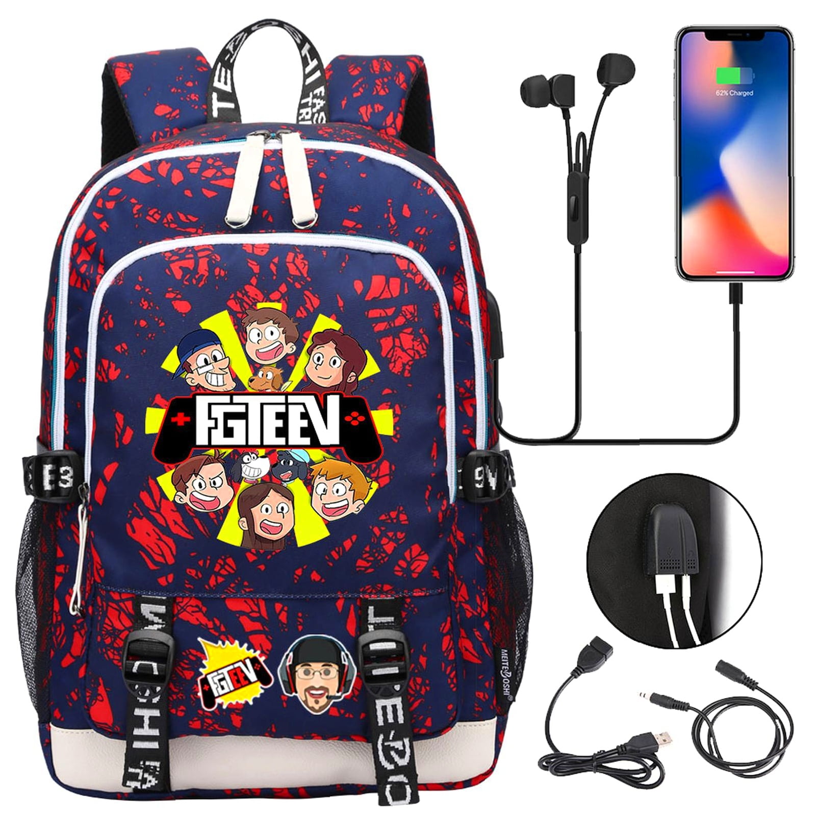 Weekyun FGTeeV Young Cartoon Backpack, Multi-pocket Design, USB ...