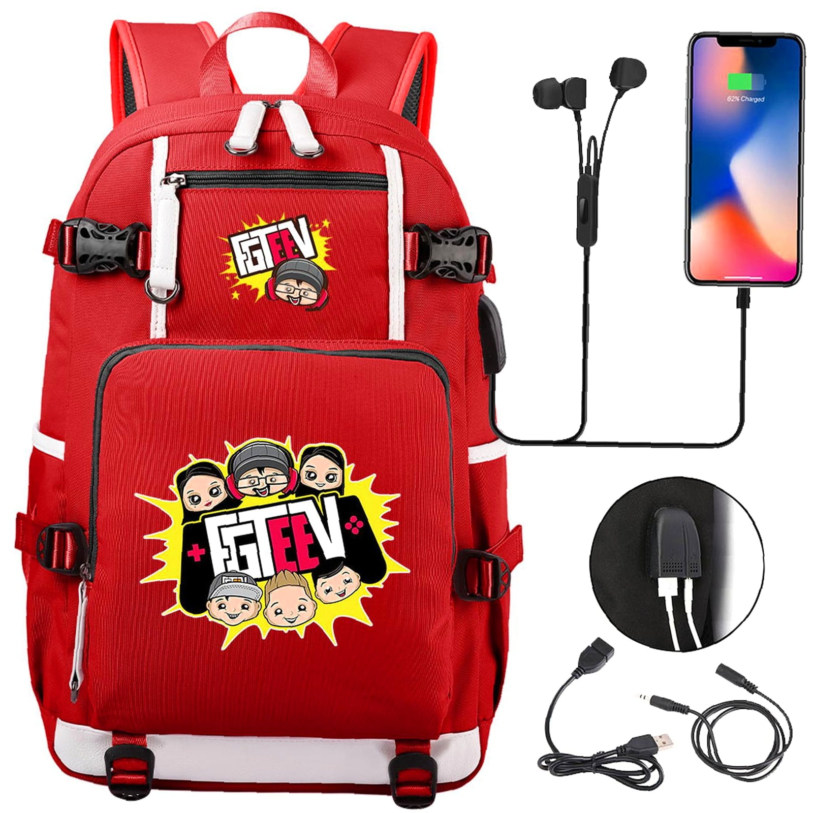 Weekyun FGTeeV Young Cartoon Backpack with USB Port, Double-Sided ...