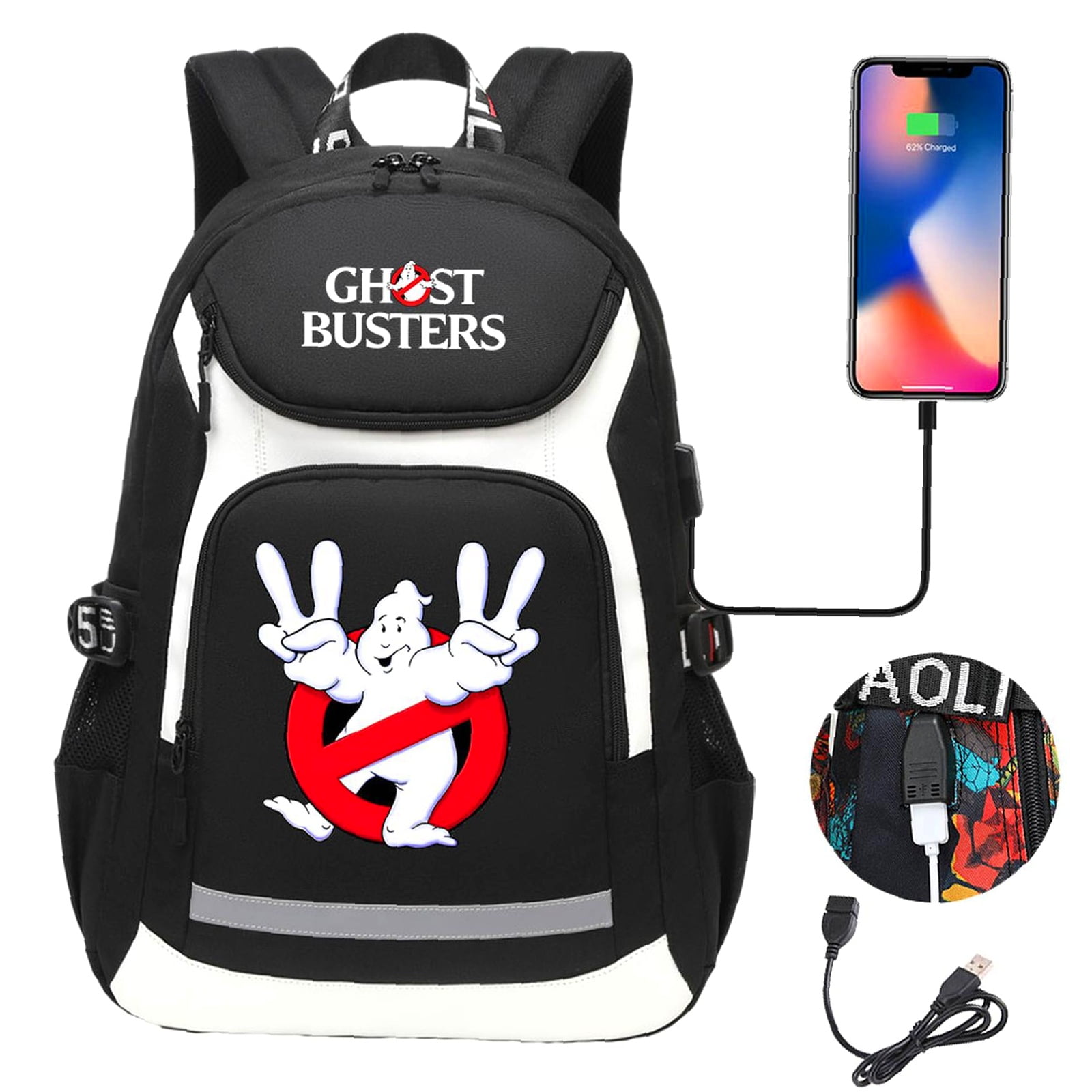 Weekyun Ghostbuster-Inspired backpack with Double Pockets & USB Charging Suitable for Ages 6-15 ...