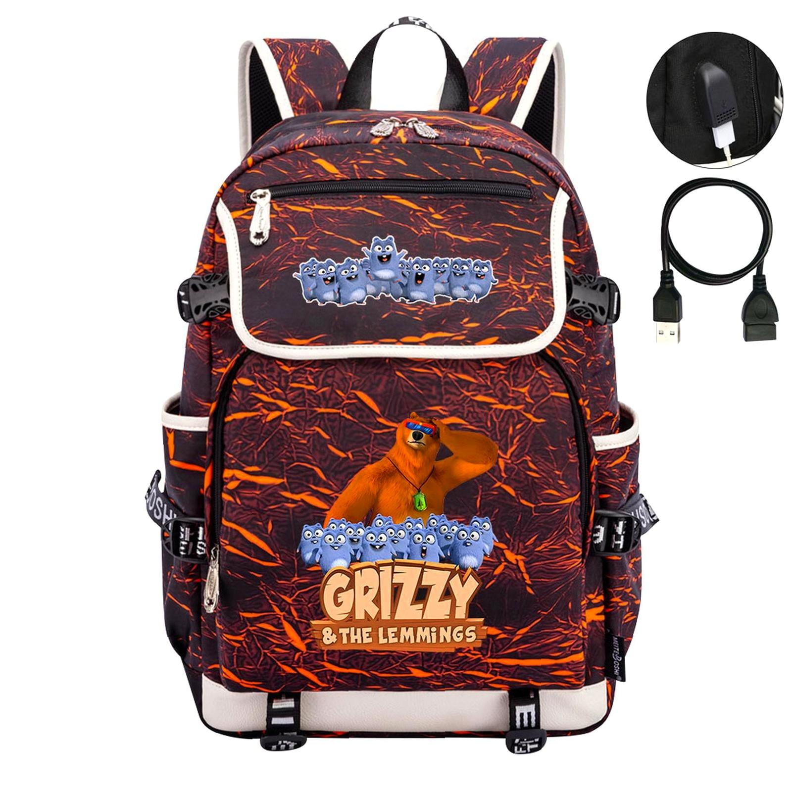 Weekyun Grizzy Adventure backpack - Cartoon Clamshell Design, USB Port ...