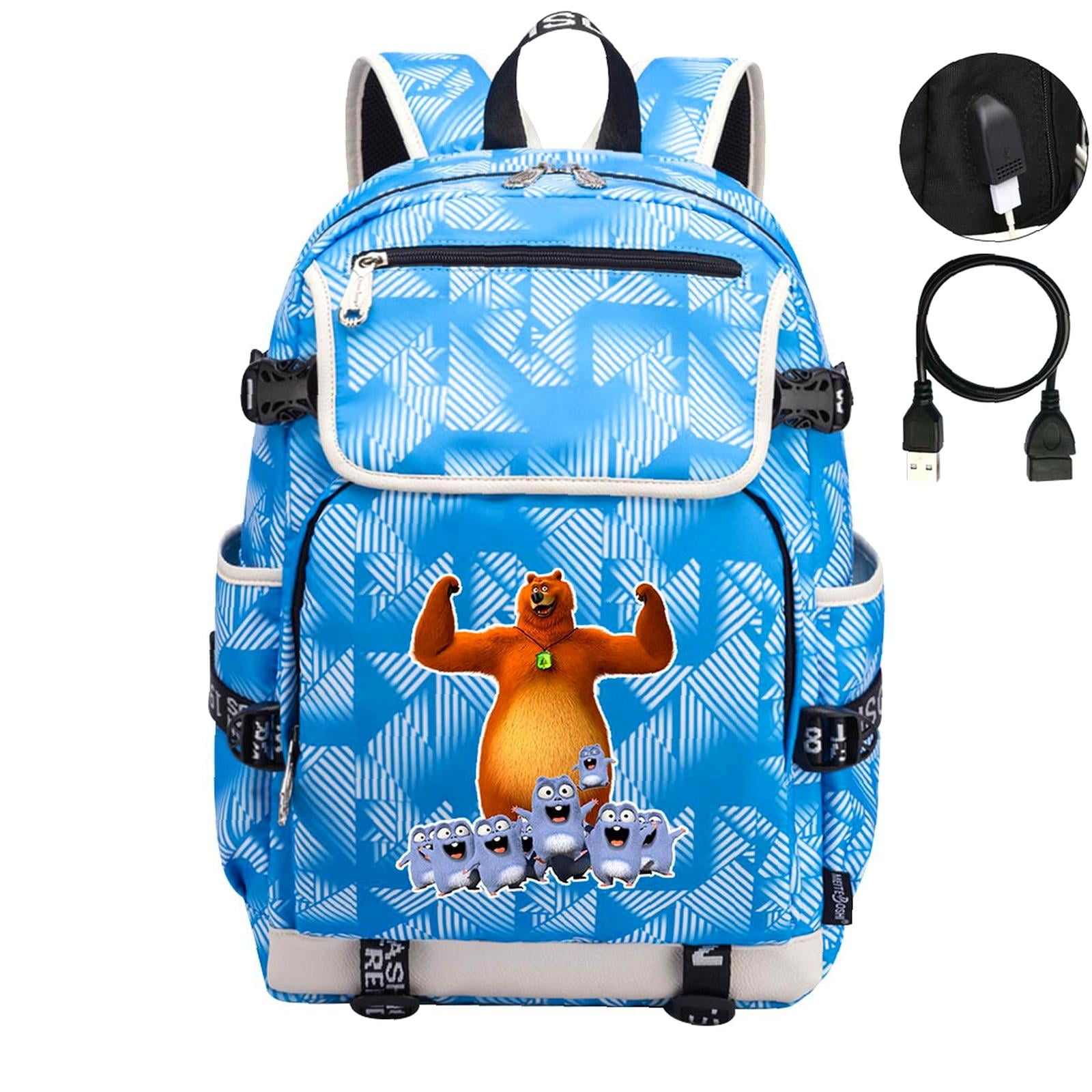 Weekyun Grizzy Adventure backpack - Fun Clamshell Design with USB ...