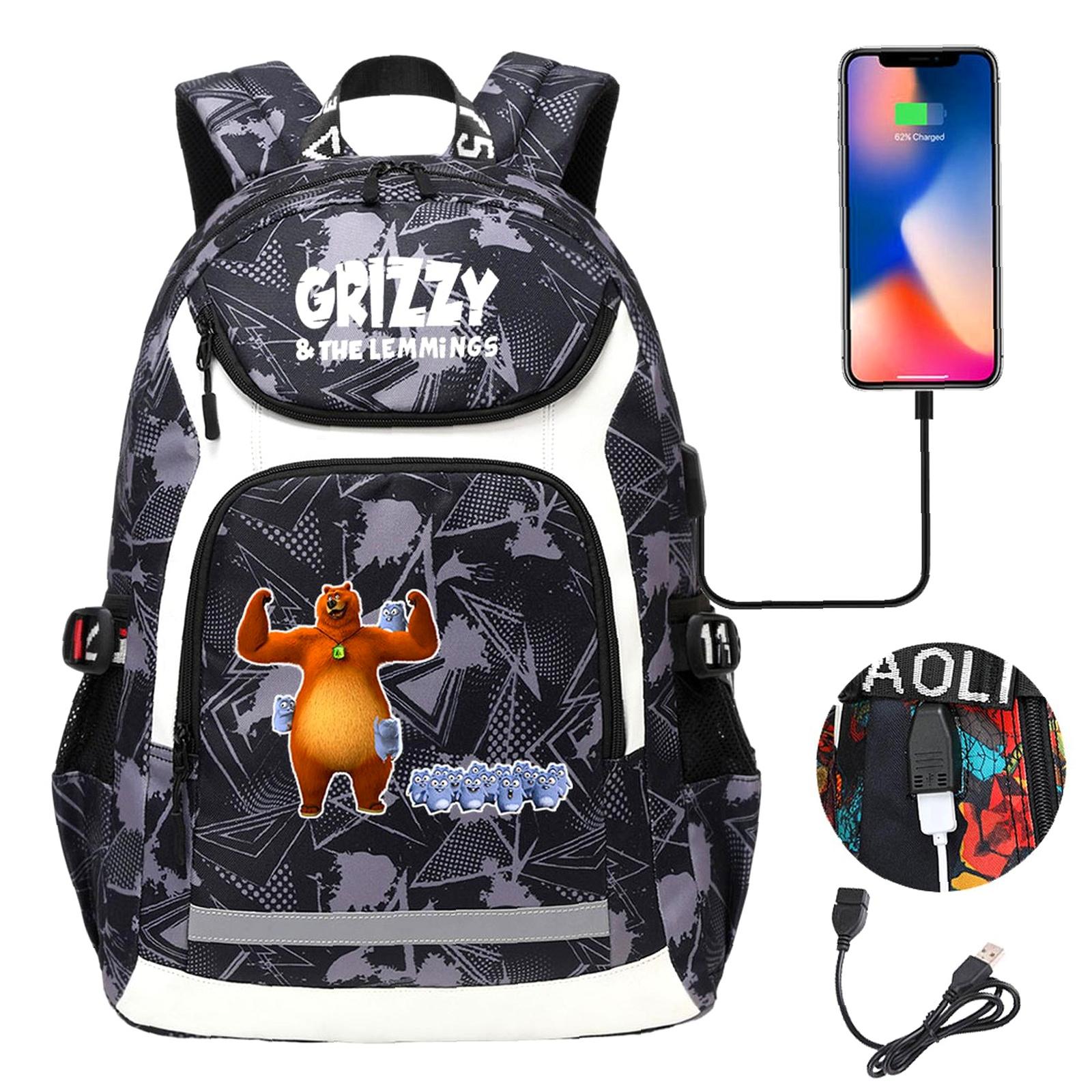 Weekyun Grizzy & Lemmings Cute backpack, 15" Laptop Compartment, USB ...