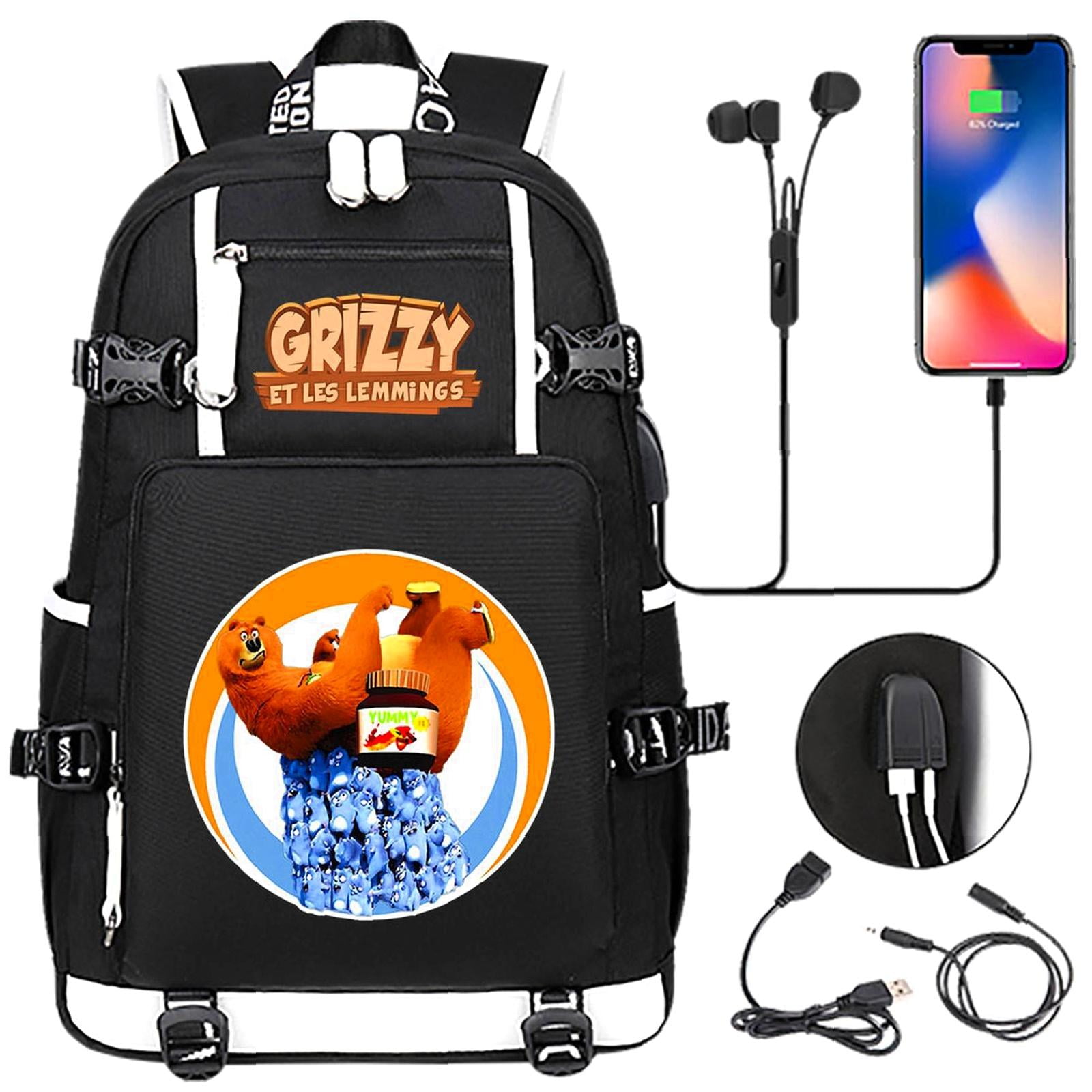 Weekyun Grizzy The Lemmings Awesome backpack with USB Port Double-Sided Pockets for young little ...
