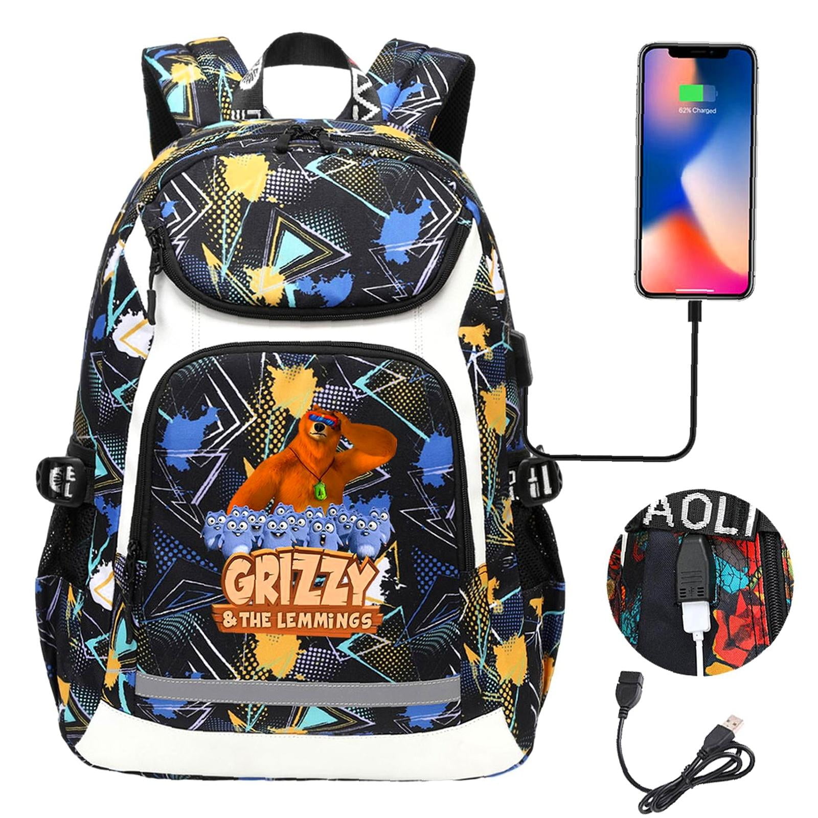 Weekyun Grizzy & The Lemmings fans backpack with USB Charging, 15 ...