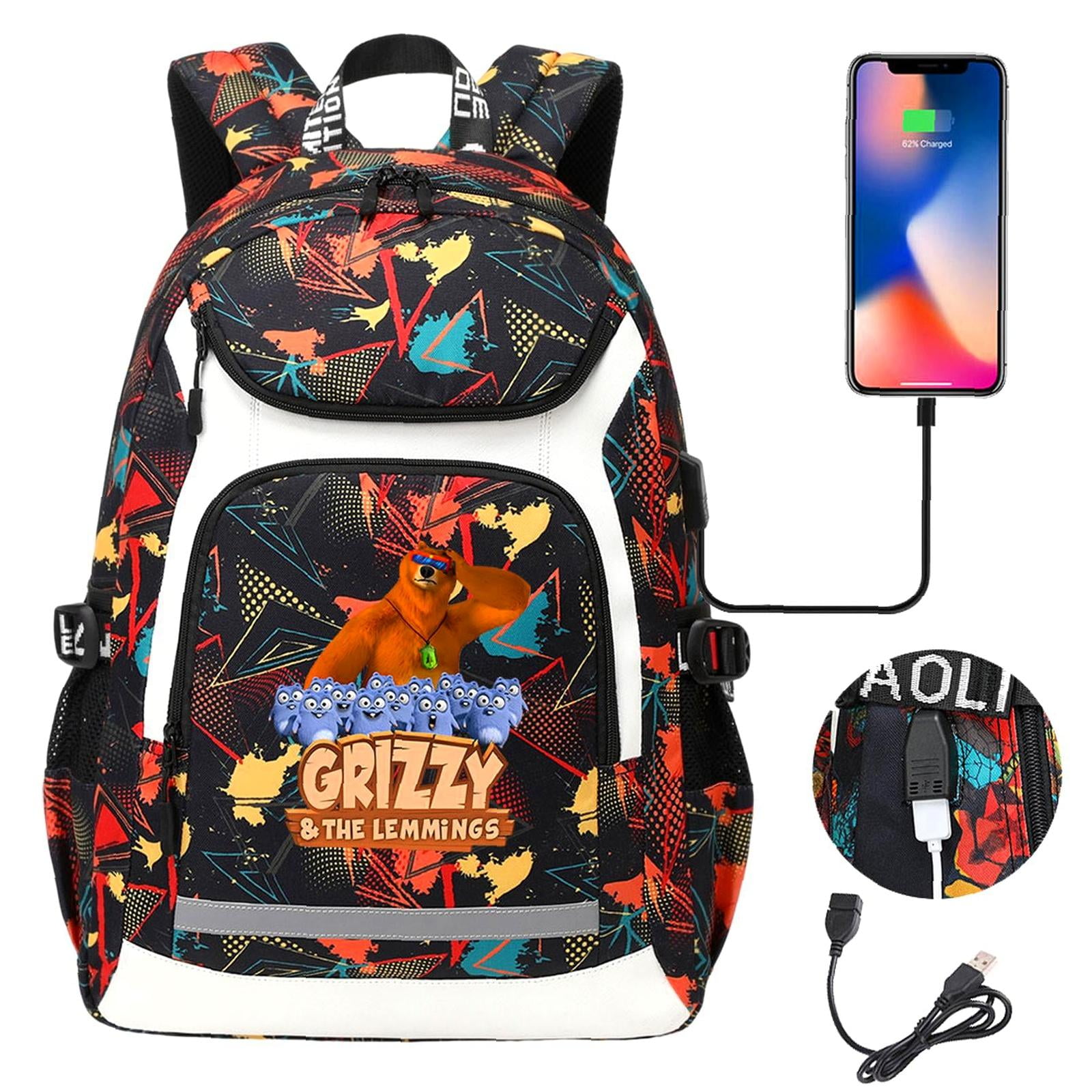 Weekyun Grizzy & The Lemmings fans backpack with USB Charging, 15 ...