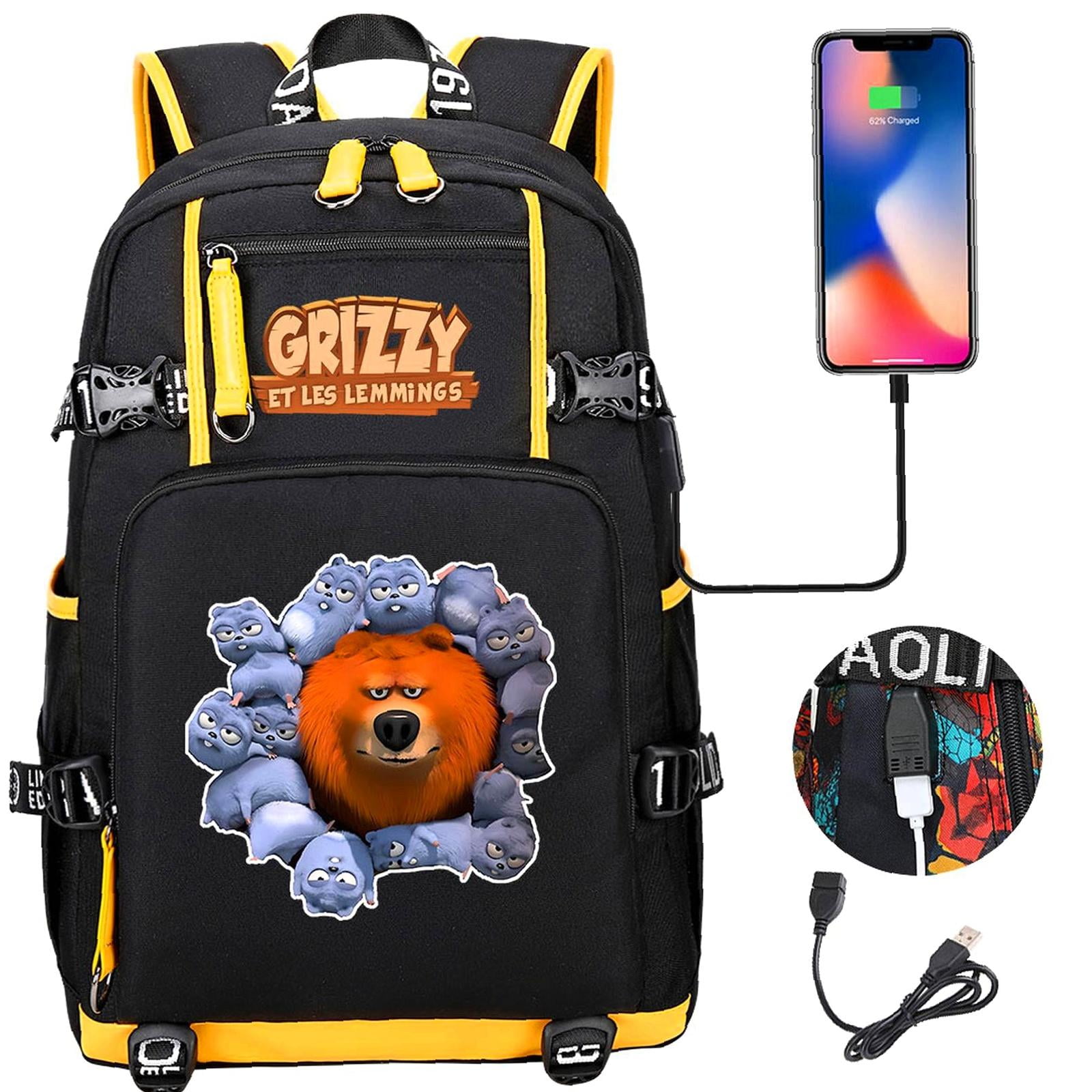Weekyun Grizzy and the Lemmings Adventure backpack - USB Charging, Multi-Pocket, 15" Laptop ...