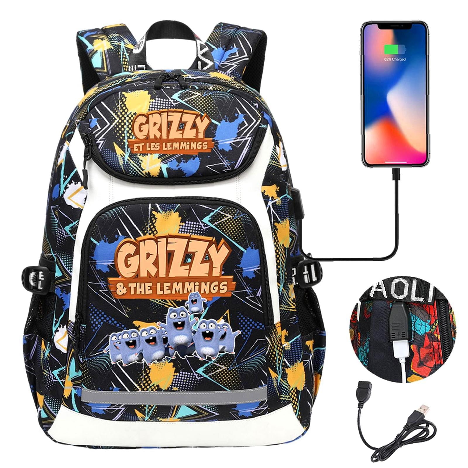 Weekyun Grizzy's Adventure backpack with USB Port, Double Side Pockets ...