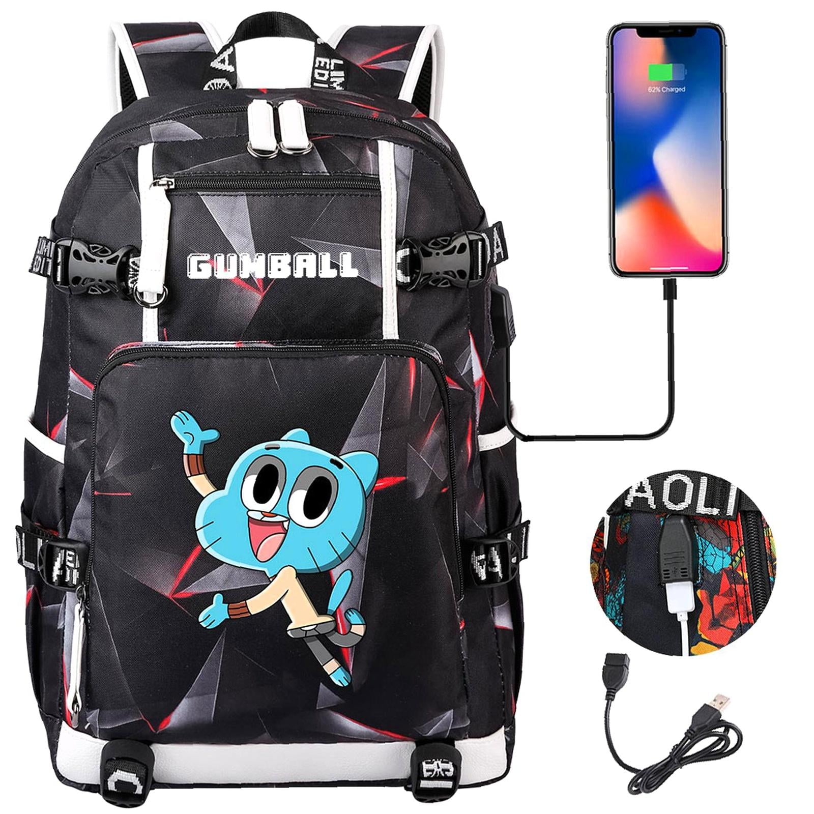 Weekyun Gumball Adventure backpack - Double Sided Pockets USB Port, Fits 15" Laptop, Perfect for ...