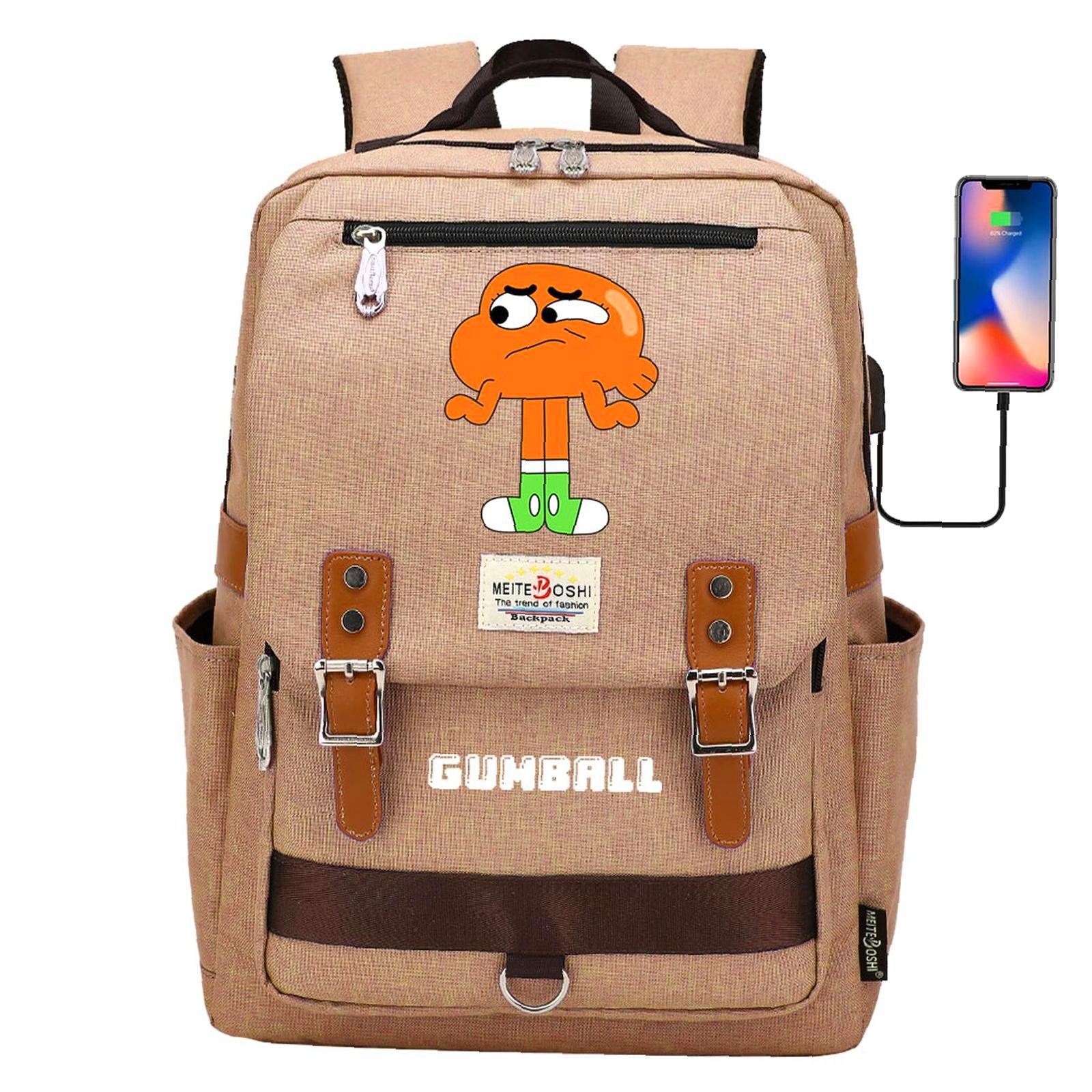 Weekyun Gumball Adventure backpack - Fun Cartoon Design, USB Port, Fits ...
