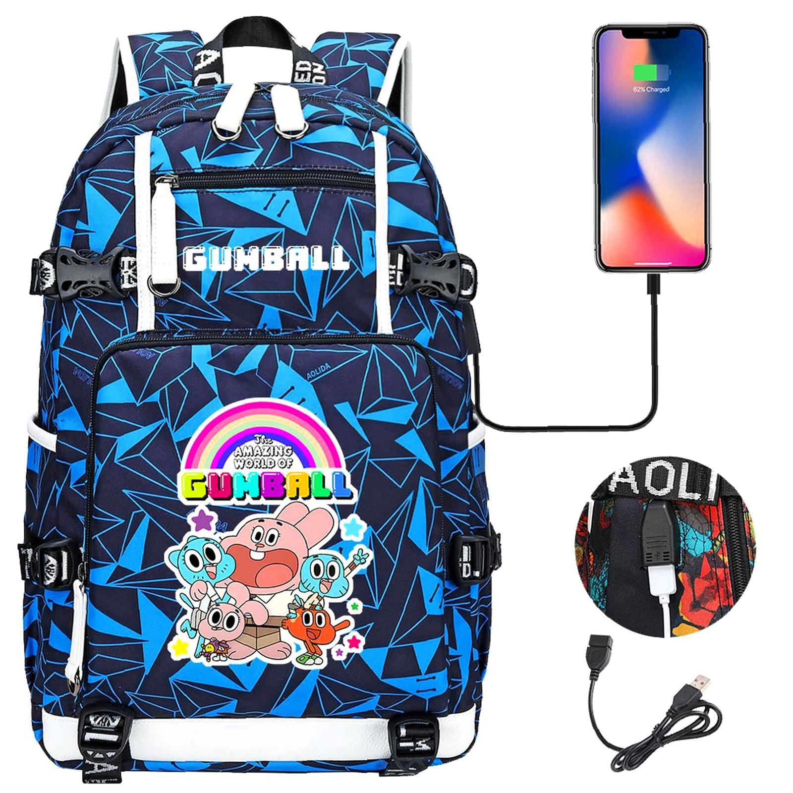 Weekyun Gumball Adventure backpack - Unisex Cartoon Bag with USB Port ...