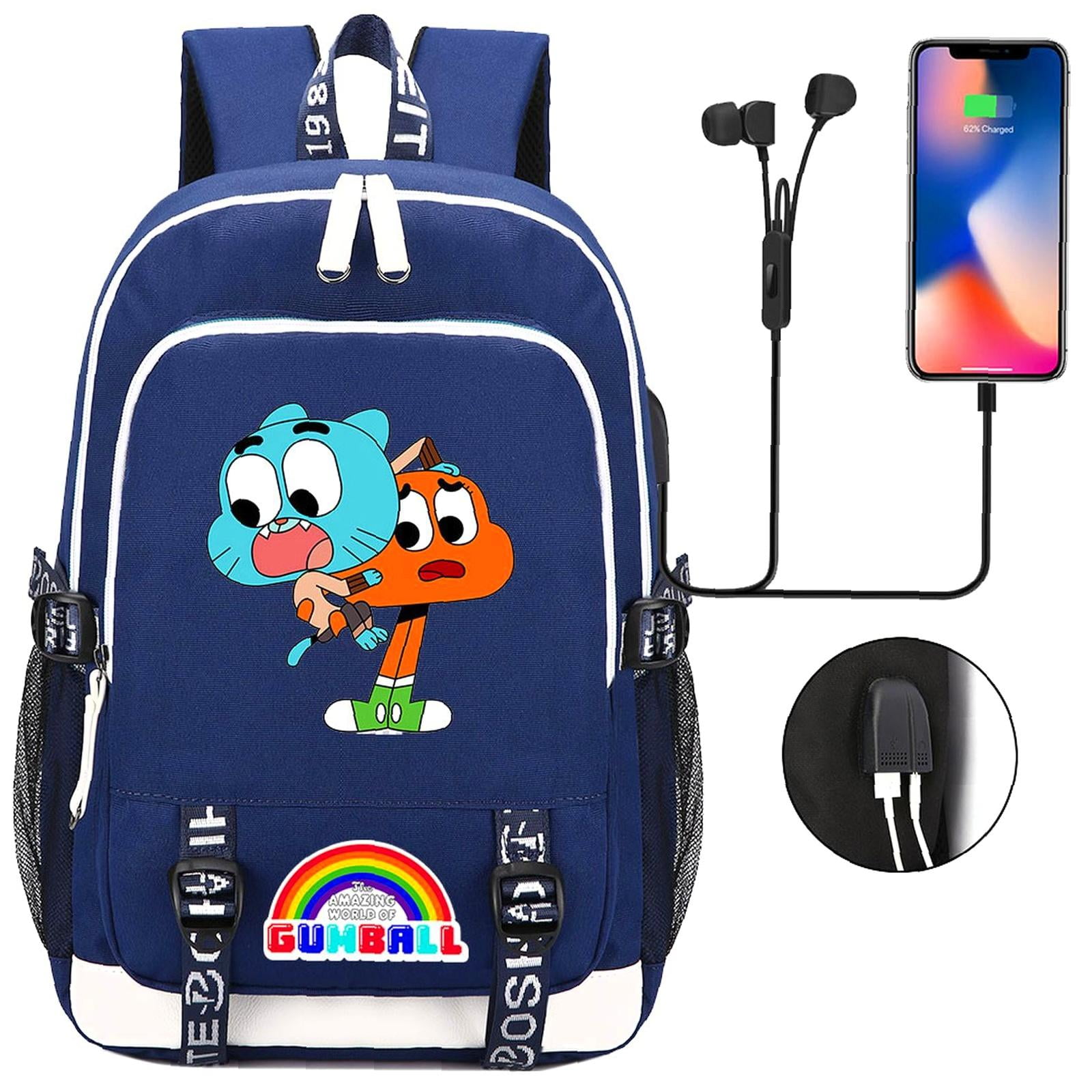 Weekyun Gumball Adventure backpack with USB Port, Double-Sided Pockets, Fits 15" Laptop, Cute ...