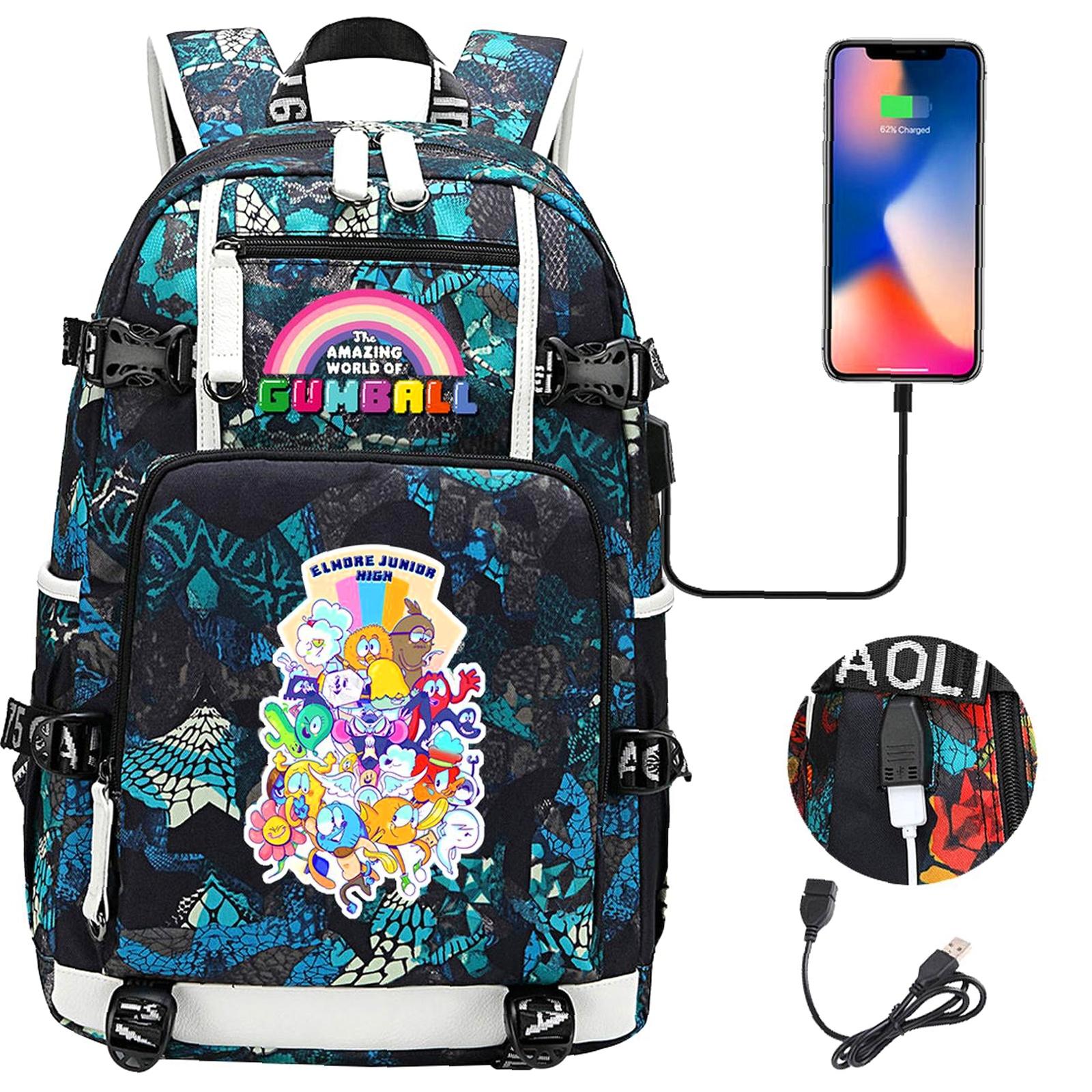 Weekyun Gumball-Inspired backpack with USB Port, Double-Sided Pockets ...