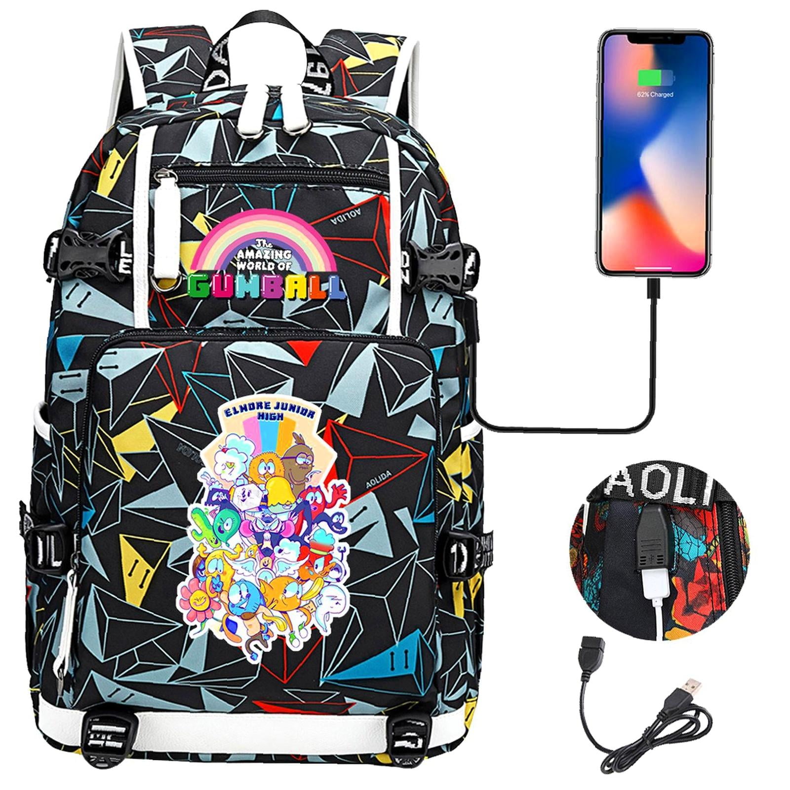 Weekyun Gumball-Inspired backpack with USB Port, Double-Sided Pockets ...
