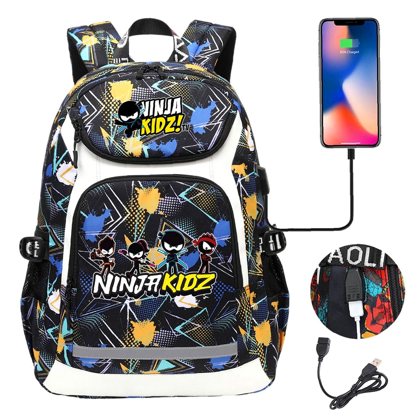 Weekyun Ninja Adventure backpack with USB Charging, Double Side Pockets ...