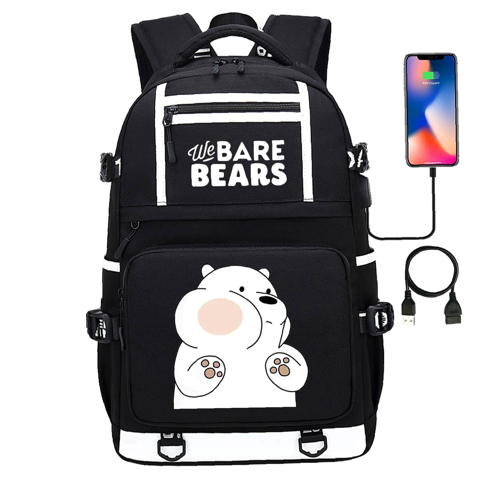 Weekyun We Bare Bears Adventure Backpack - Double-Sided Pockets USB ...
