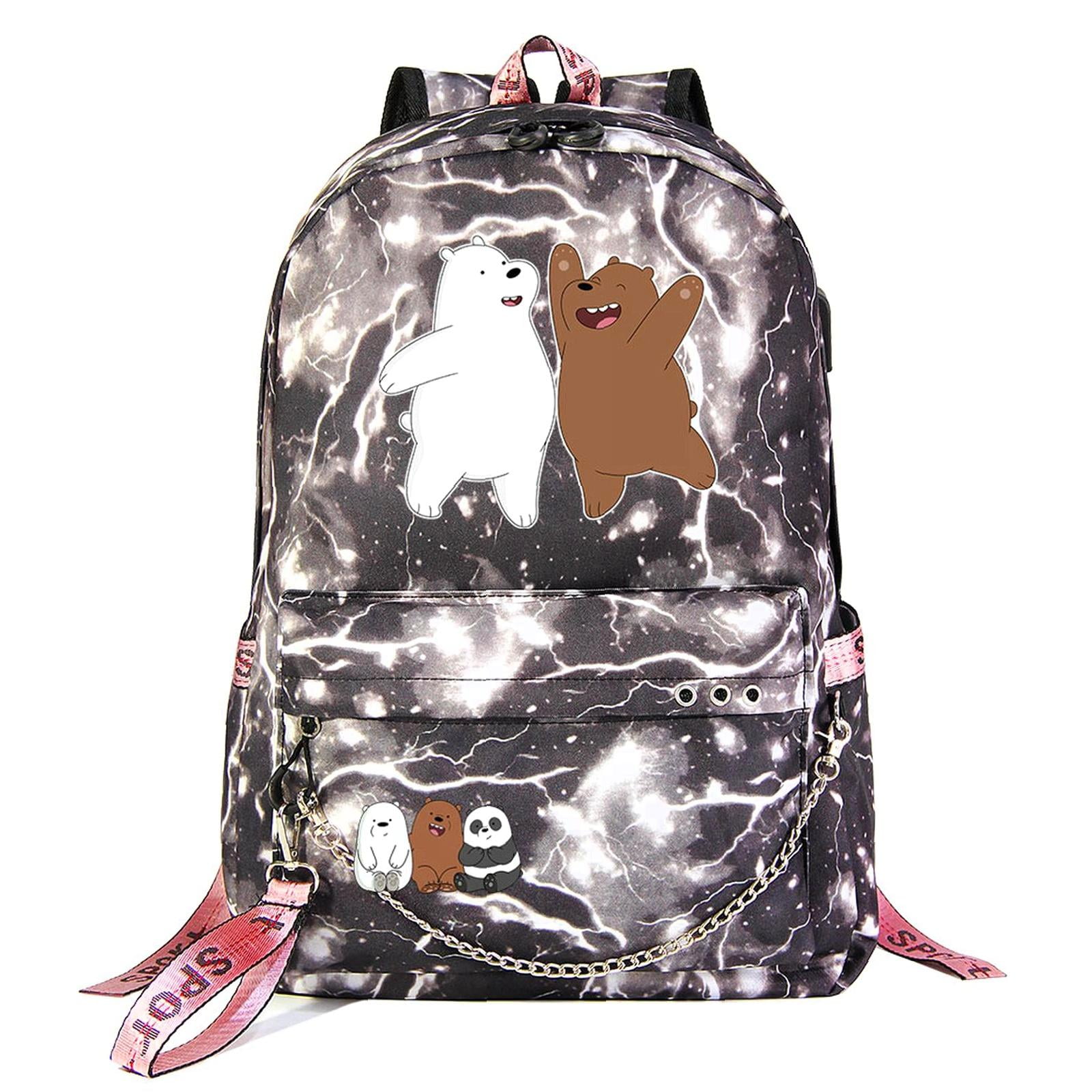 Weekyun We Bare Bears Cartoon Backpack with USB Port, Double Side ...