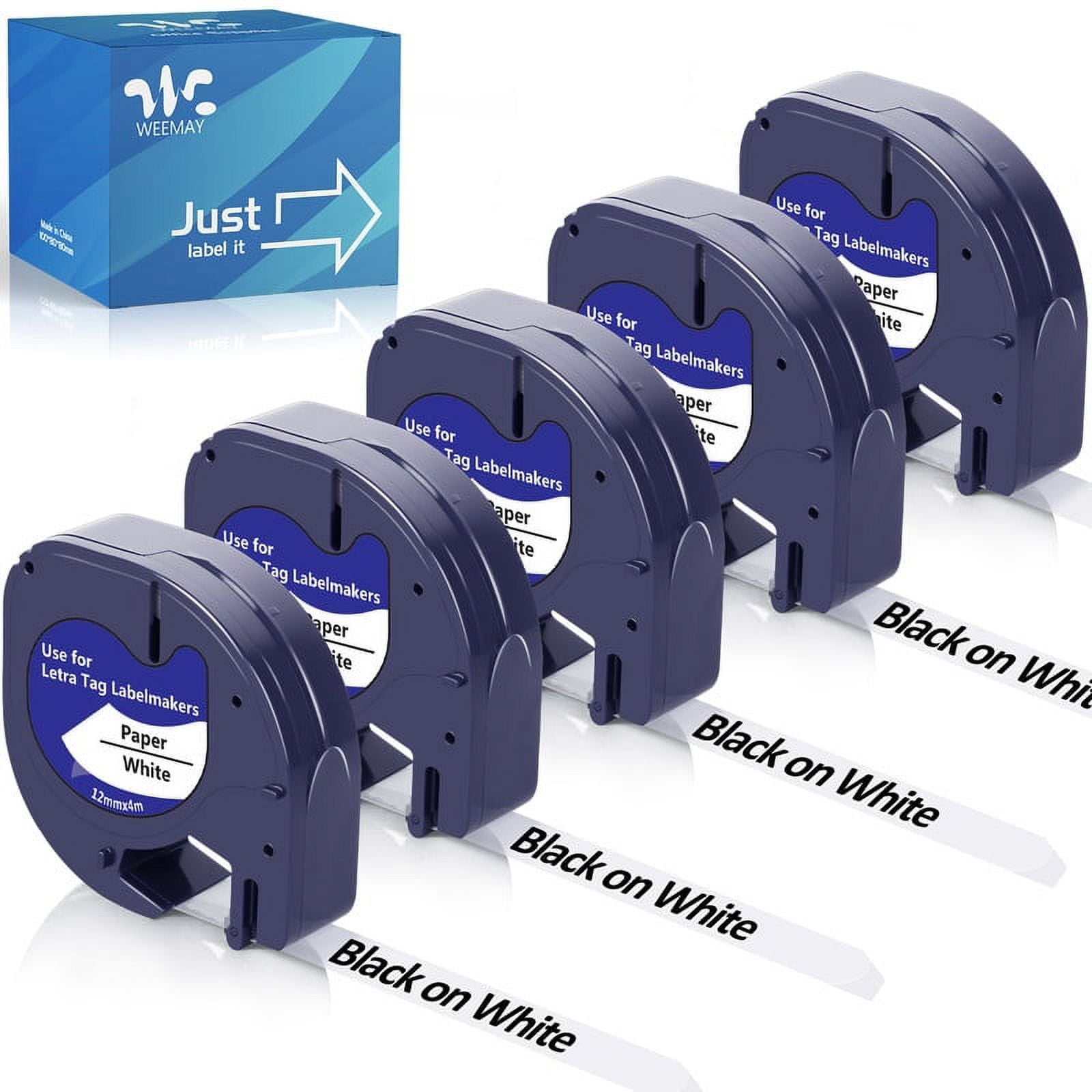 Weemay Compatible Label Tape for Dymo LetraTag Makers, LT-100T LT-100H ...