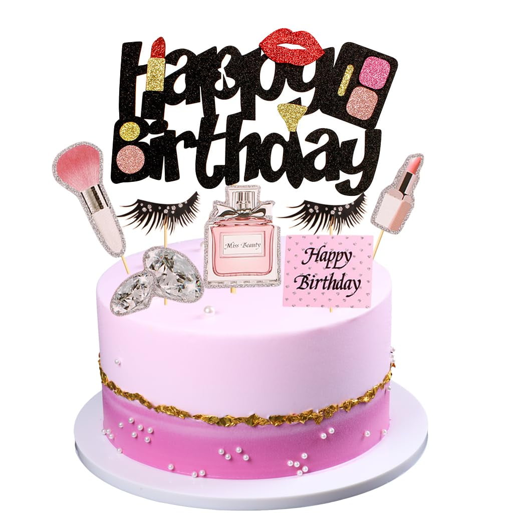 Weenkeey 15 PCS Makeup Cupcake Toppers AIS1 Cosmetics Theme Happy ...