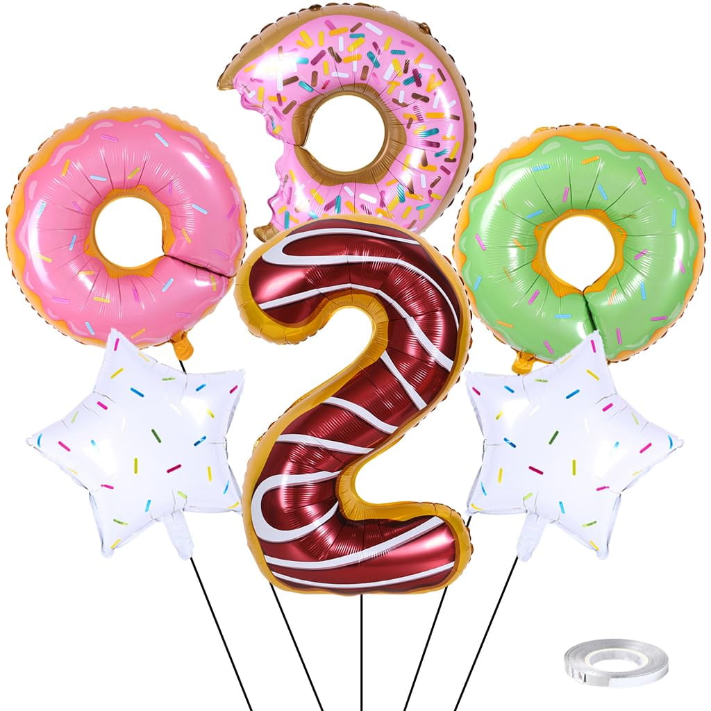 Weenkeey 2nd Donut Birthday Balloons Giant Doughnut Aluminum Foil ...