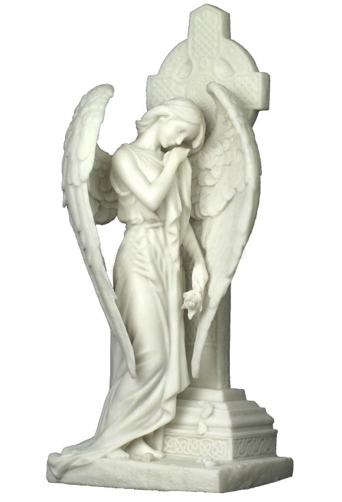 Weeping Angel Leaning On Celtic Cross (Marble White) - Religious ...