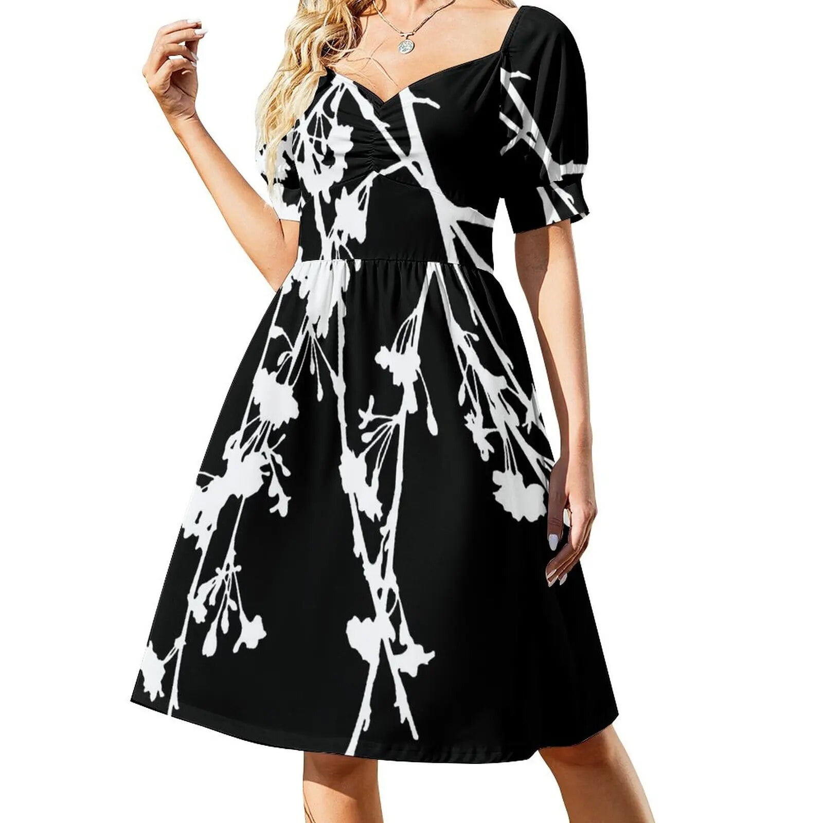 Weeping Cherry Tree Branch White and Black Color Dress women party ...