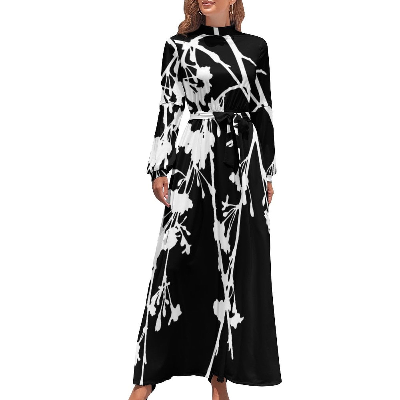 Weeping Cherry Tree Branch White and Black Color Long Dress summer ...