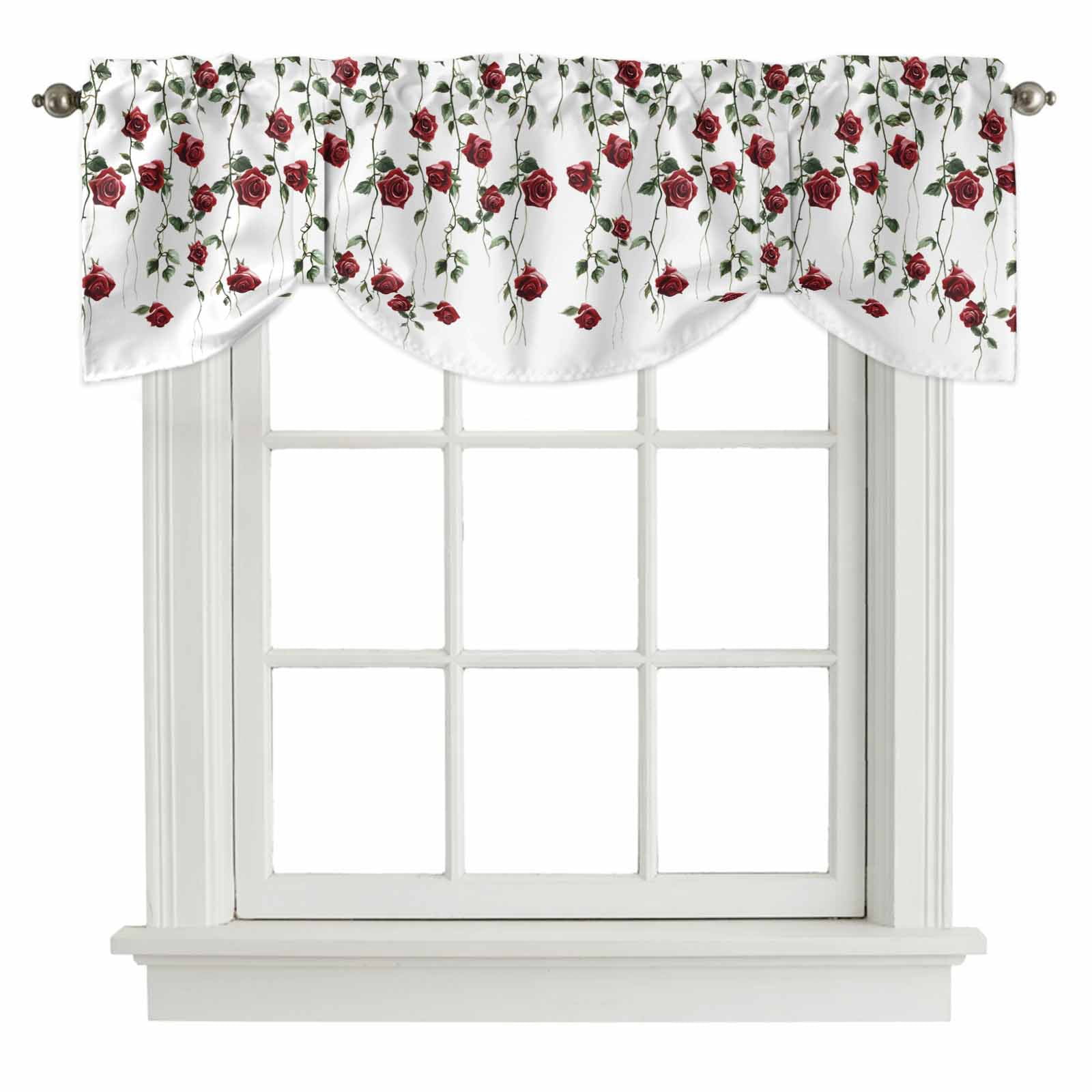 Weeping Rose Tie Up Valance for Windows, Spring Flowers Adjustable Rod ...