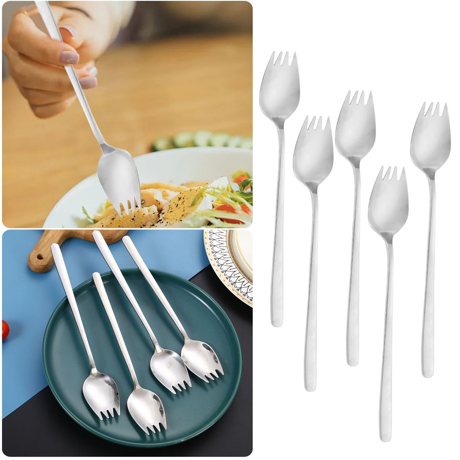 Weerihhol 5pc Spork Spoon One Spoon Stainless Steel Dessert Instant Long Handle Spoon Portable ...