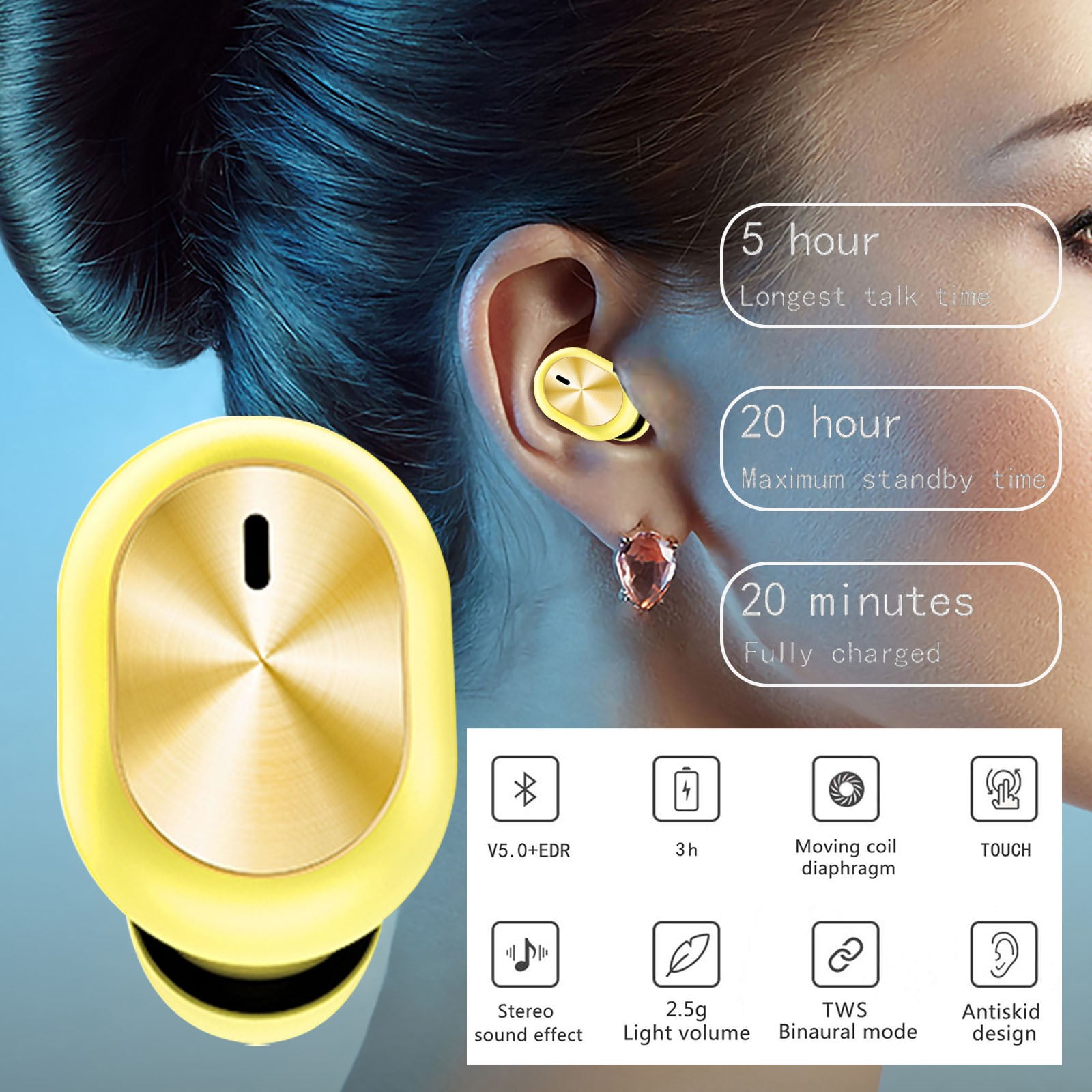 Weerihhol F911 5.0 Mini Wireless Earphone Macaron Color In-Ear Ear ...