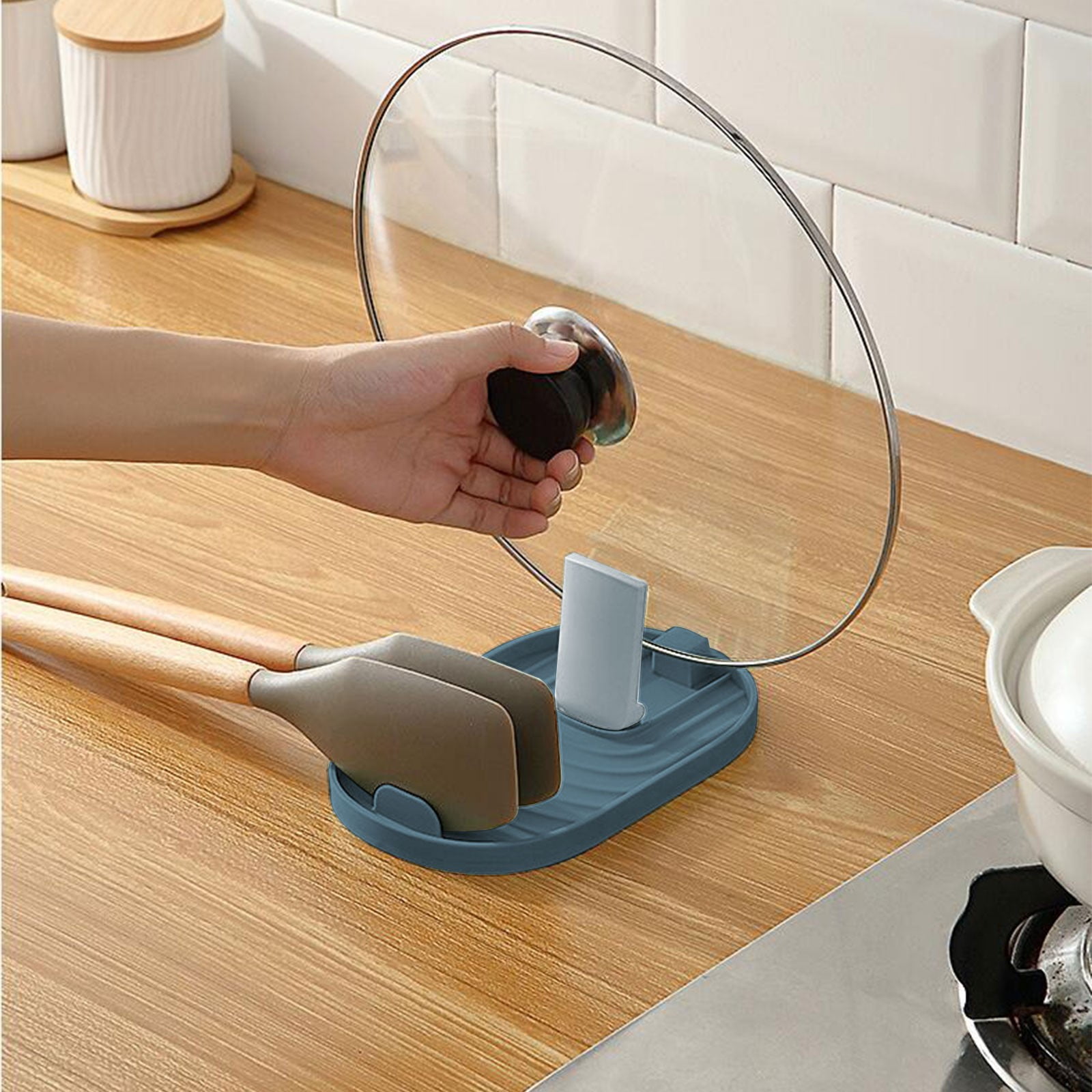 Weerihhol Folding Pot Cover Rack Spatula Rack Integrated Storage