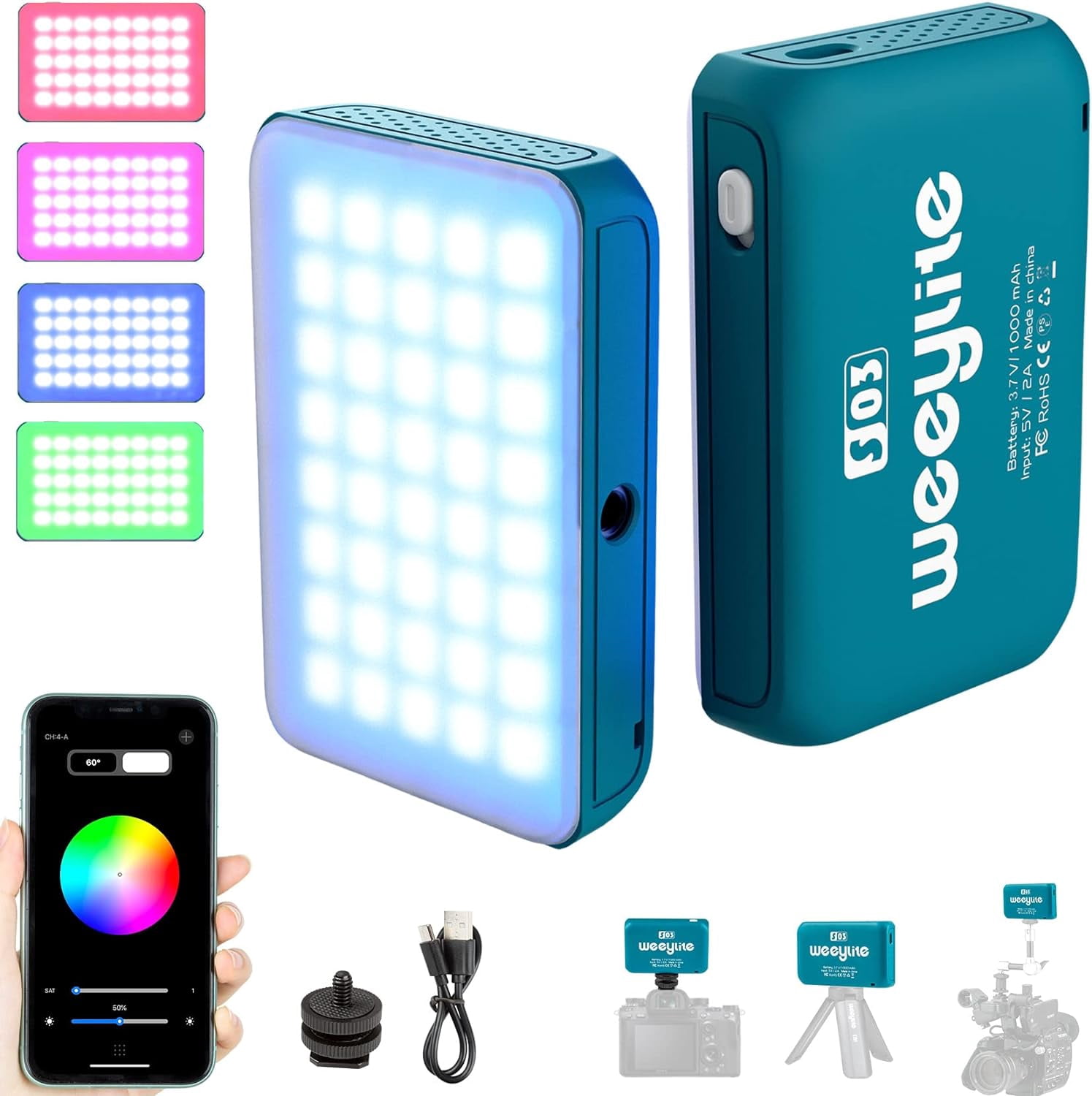 Weeylite S03 RGB Video Light, App Control Camera Light 360° Full Color ...