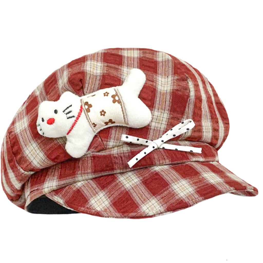 Weflink Fashion Octagonal Beret Checkered Cotton Painter Hat Ribbon ...
