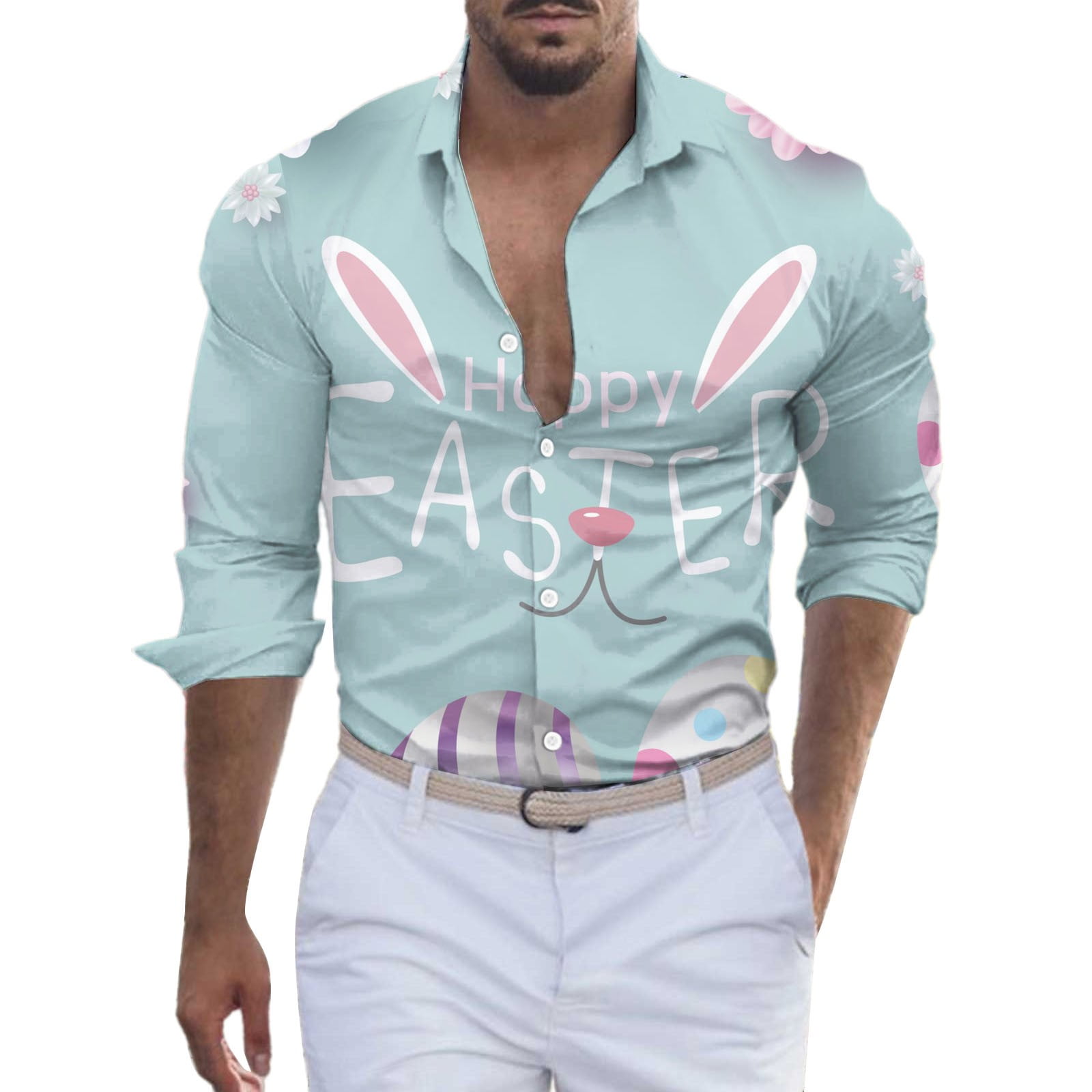 Mens Shirts Easter Long Sleeved Shirt Festive Relaxed and Comfortable ...