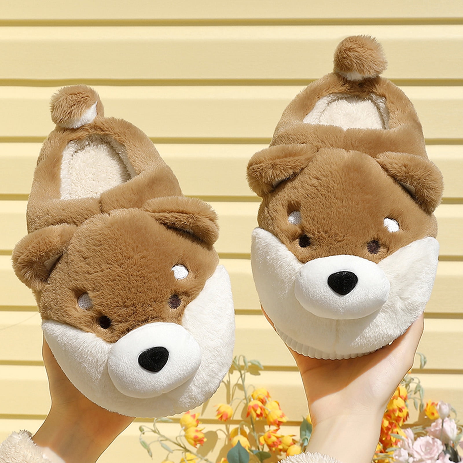 Wefuesd Couples Women Men Slip On Furry Plush Flat Home Winter Round ...