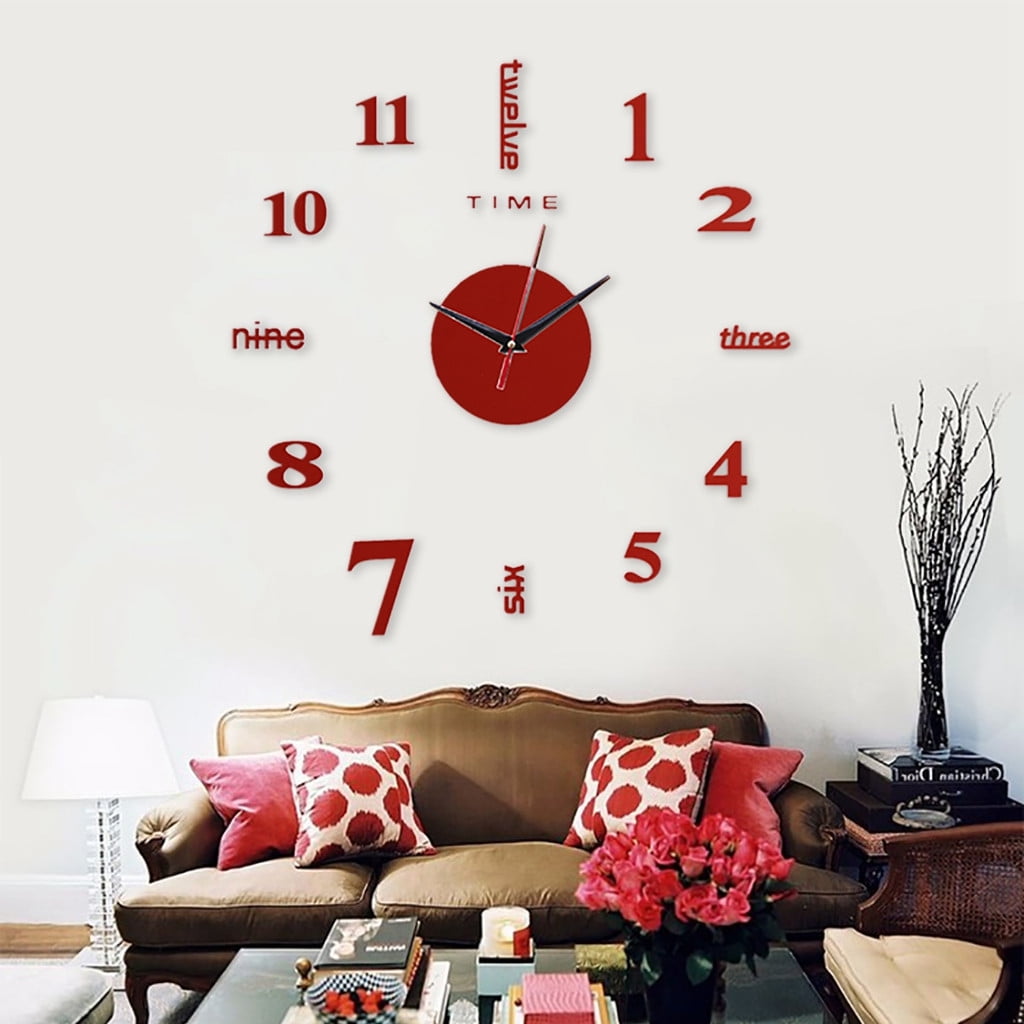 Wefuesd Frameless Diy Wall Mute Clock 3D Mirror Surface Sticker Home Office Decor, Night Light ...