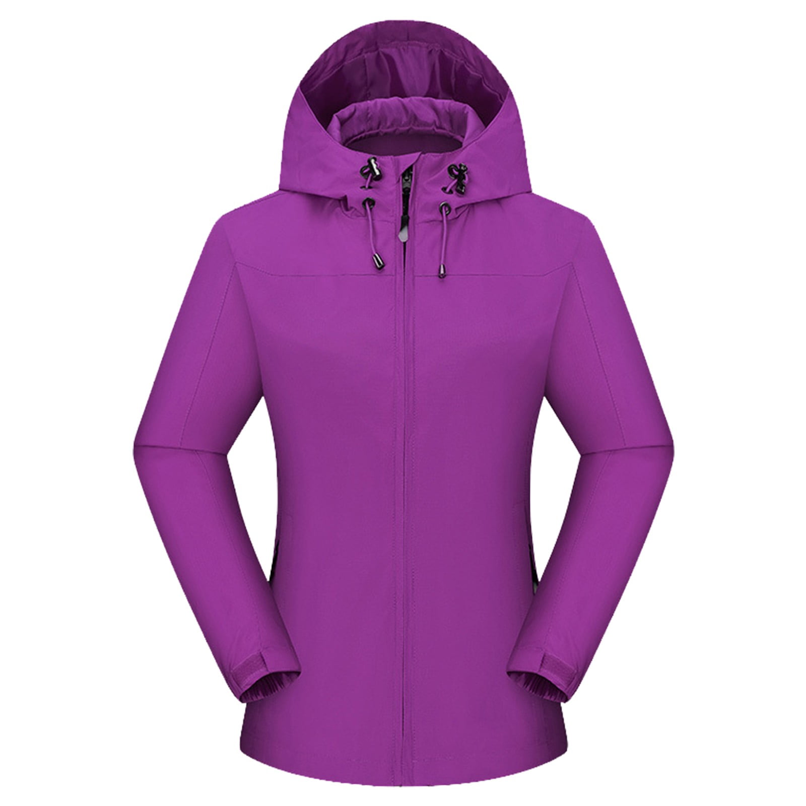 Wefuesd Ladies Solid Hooded Slim Pocket Single Layer Outdoor Jacket ...
