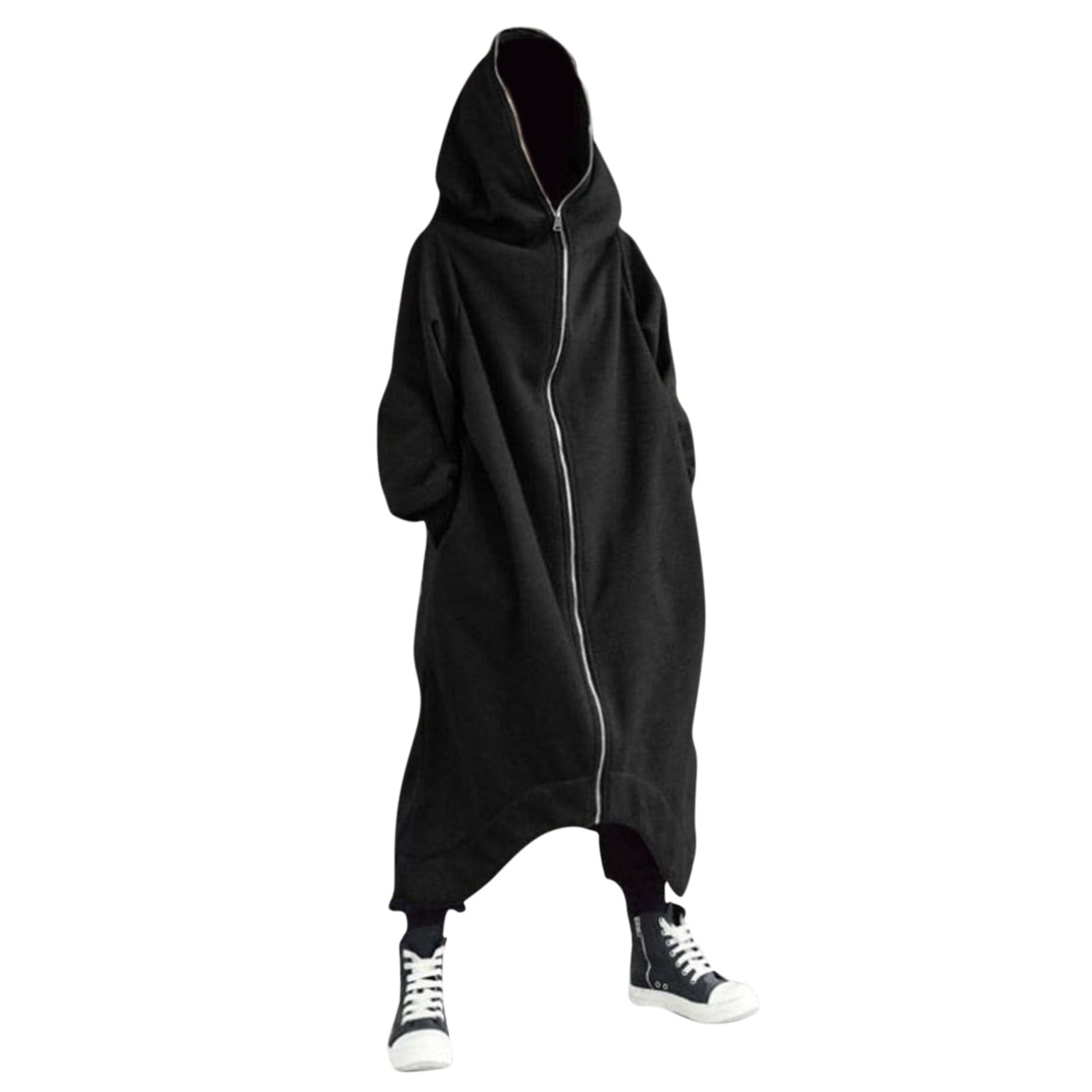 Wefuesd Trench Coat Men, Men's Solid Color Personality Dark Style Full ...