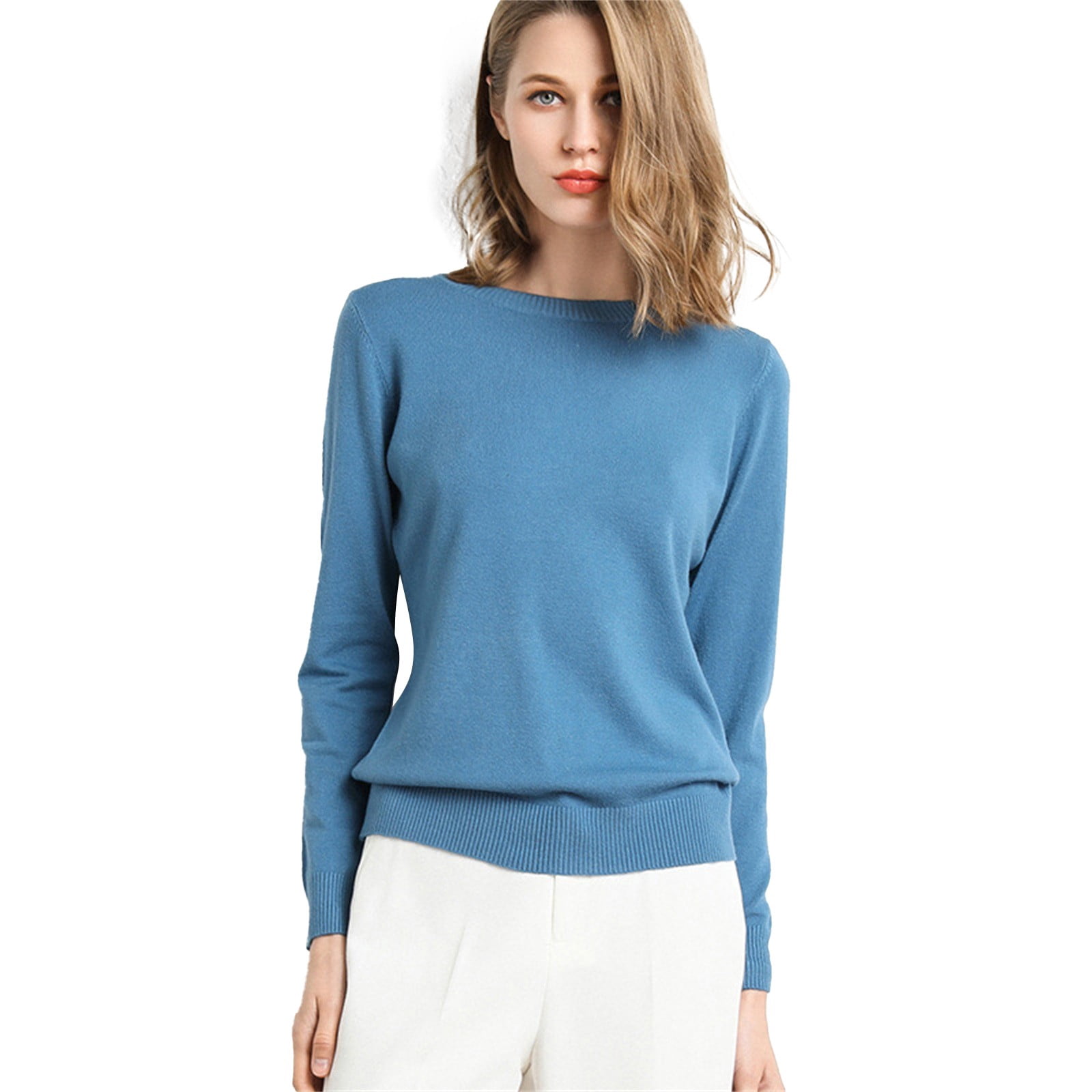 Wefuesd Womens Sweaters, Women's New Round Neck Long Sleeve Loose ...