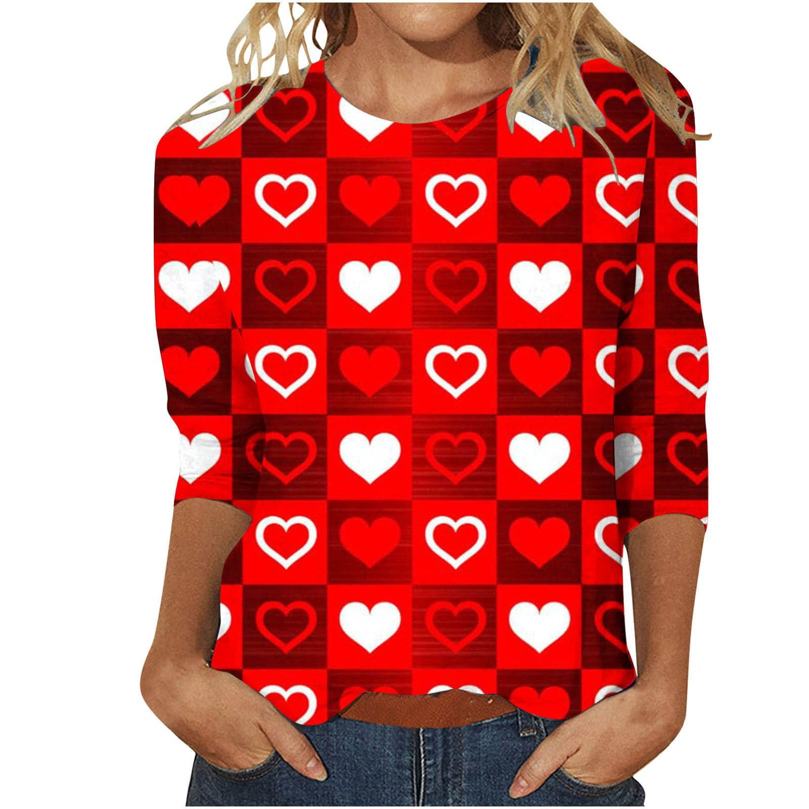 Wefuesd valentines day shirts women, valentines day outfit women, Valentine'S Day Heart Printed ...