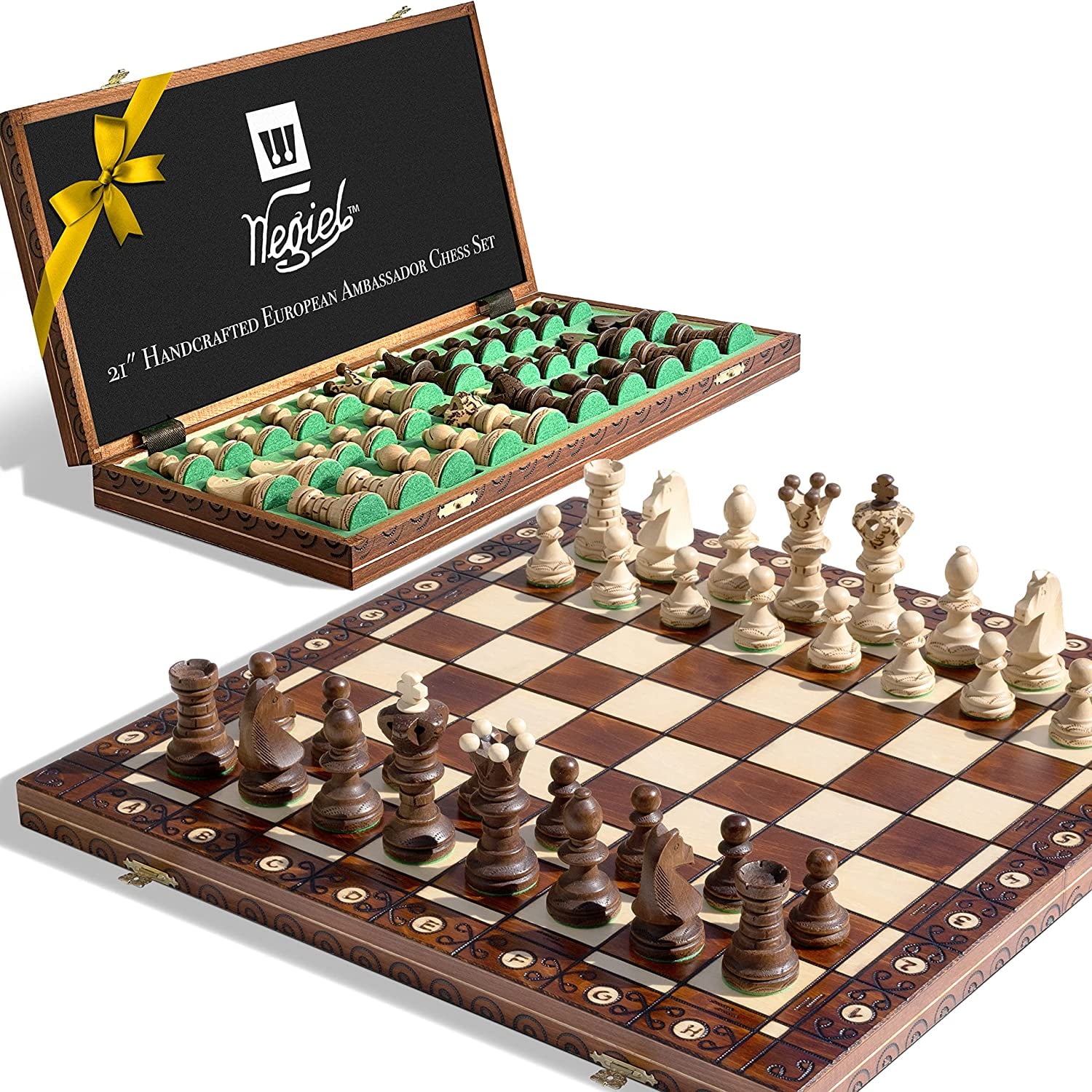 Wegiel Handmade European Ambassador Chess Set - Wooden 21 Inch Beech ...